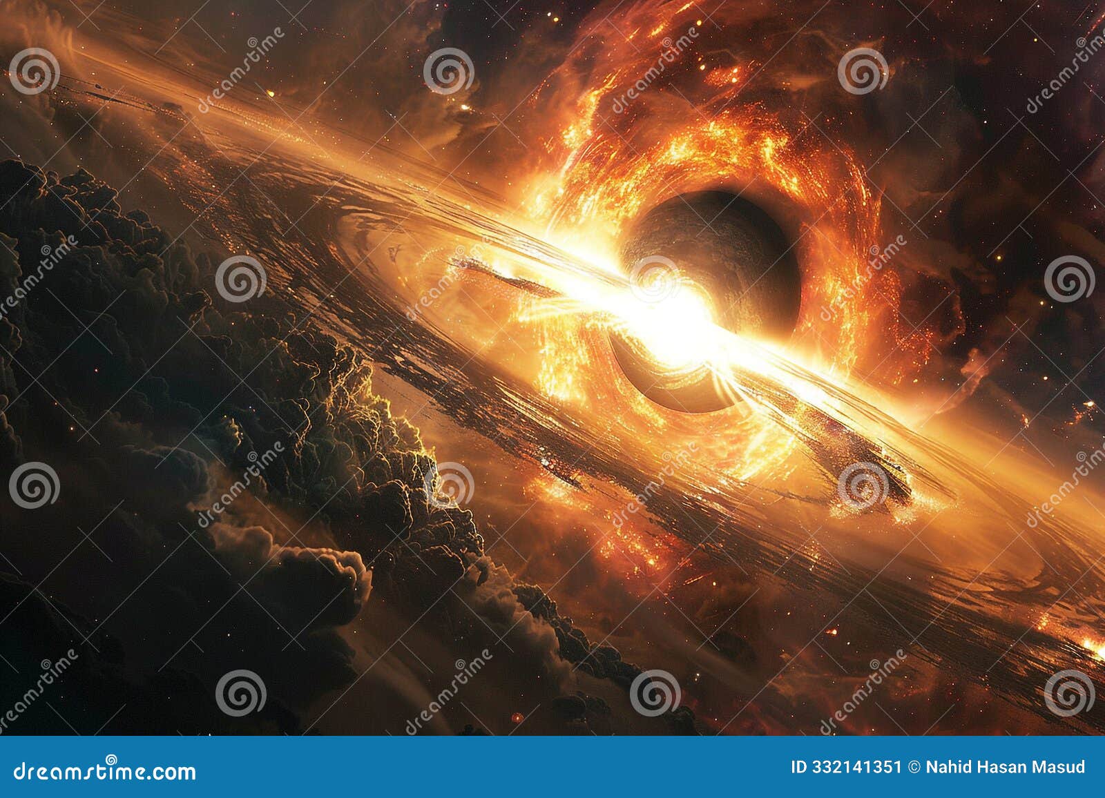 A Black Hole Devouring a Star Bending Light and Time Stock Illustration ...