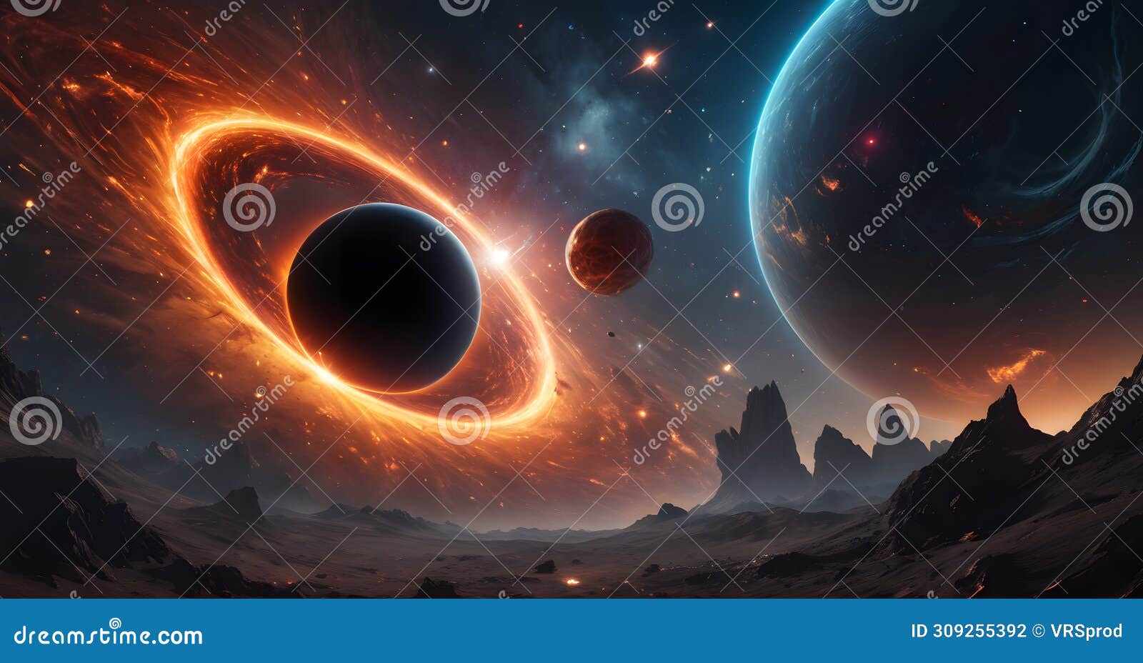 Black Hole Gravitational Pull on Rocky Terrain Stock Photo - Image of ...