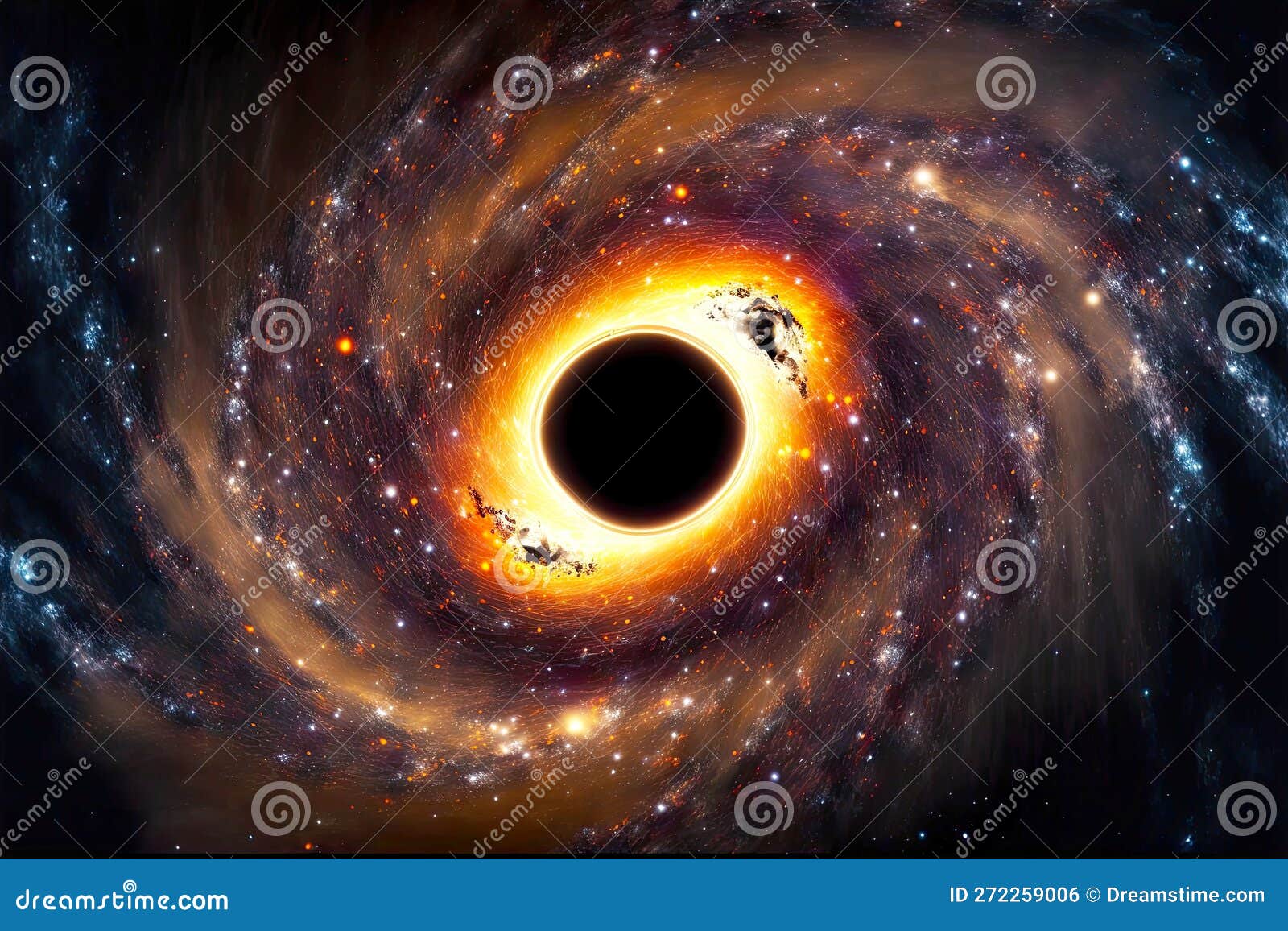 Black Hole Singularity Surrounded by Small Stars and Galaxies Stock ...