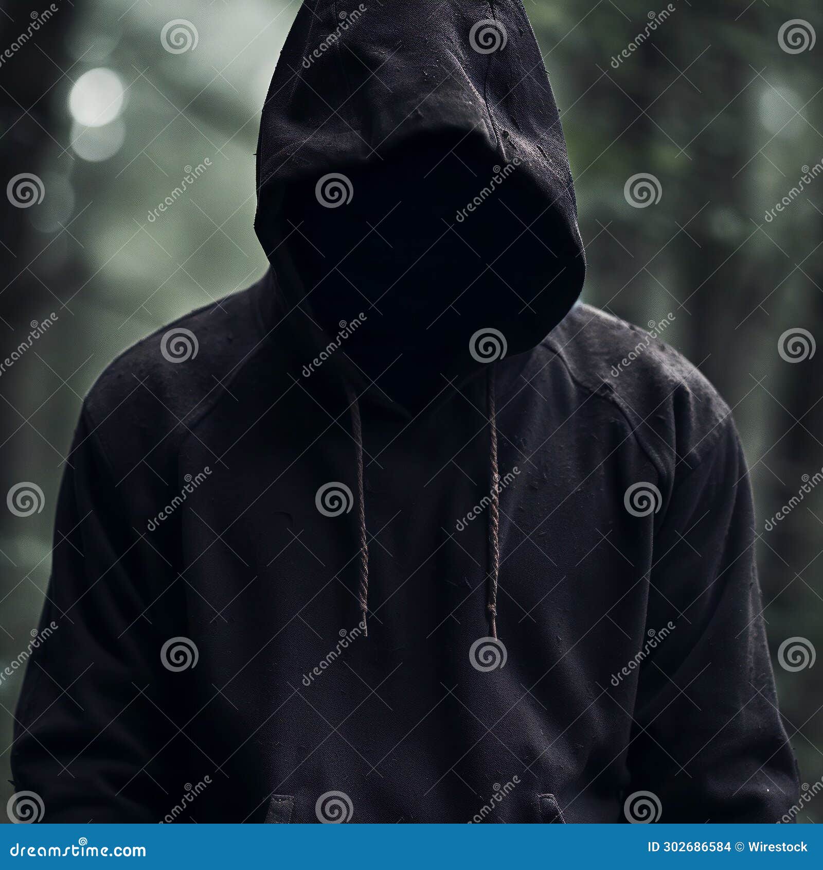 Black Hooded Figure Standing in Front of a Lush Forest of Trees, AI ...