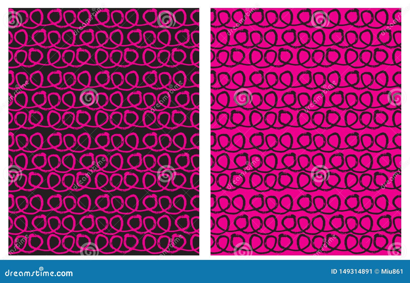 Set of 2 Hand Drawn Irregular Pink and Black Geometric Vector Patterns ...