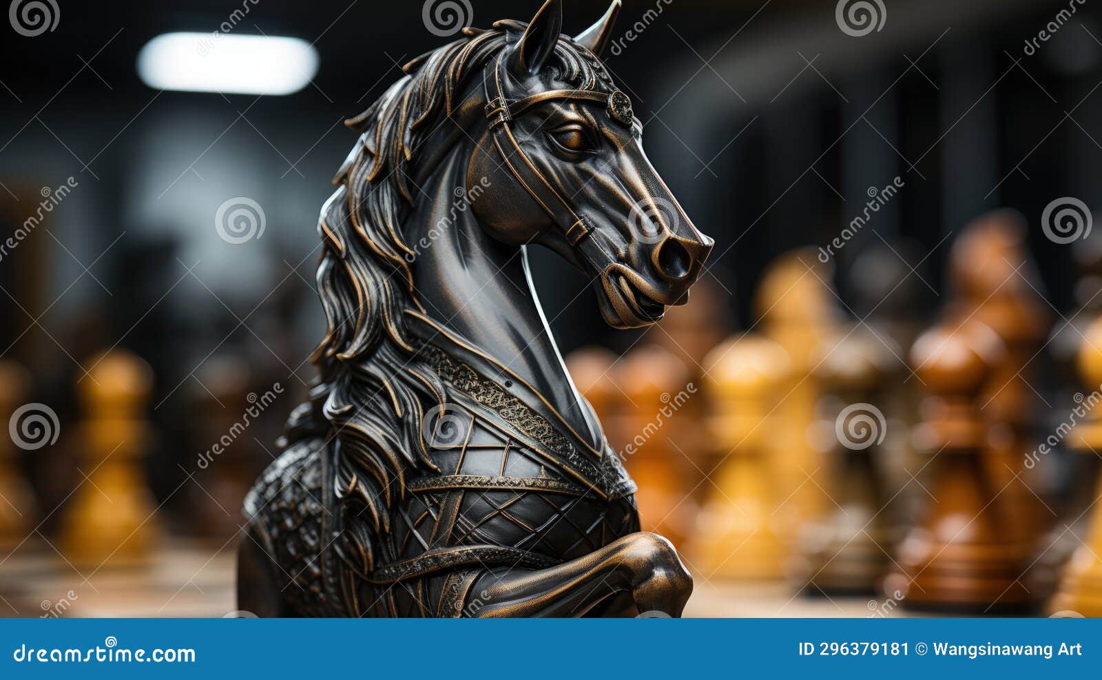 Black Horse and Chess Pieces on the Chessboard, Close-up Stock ...