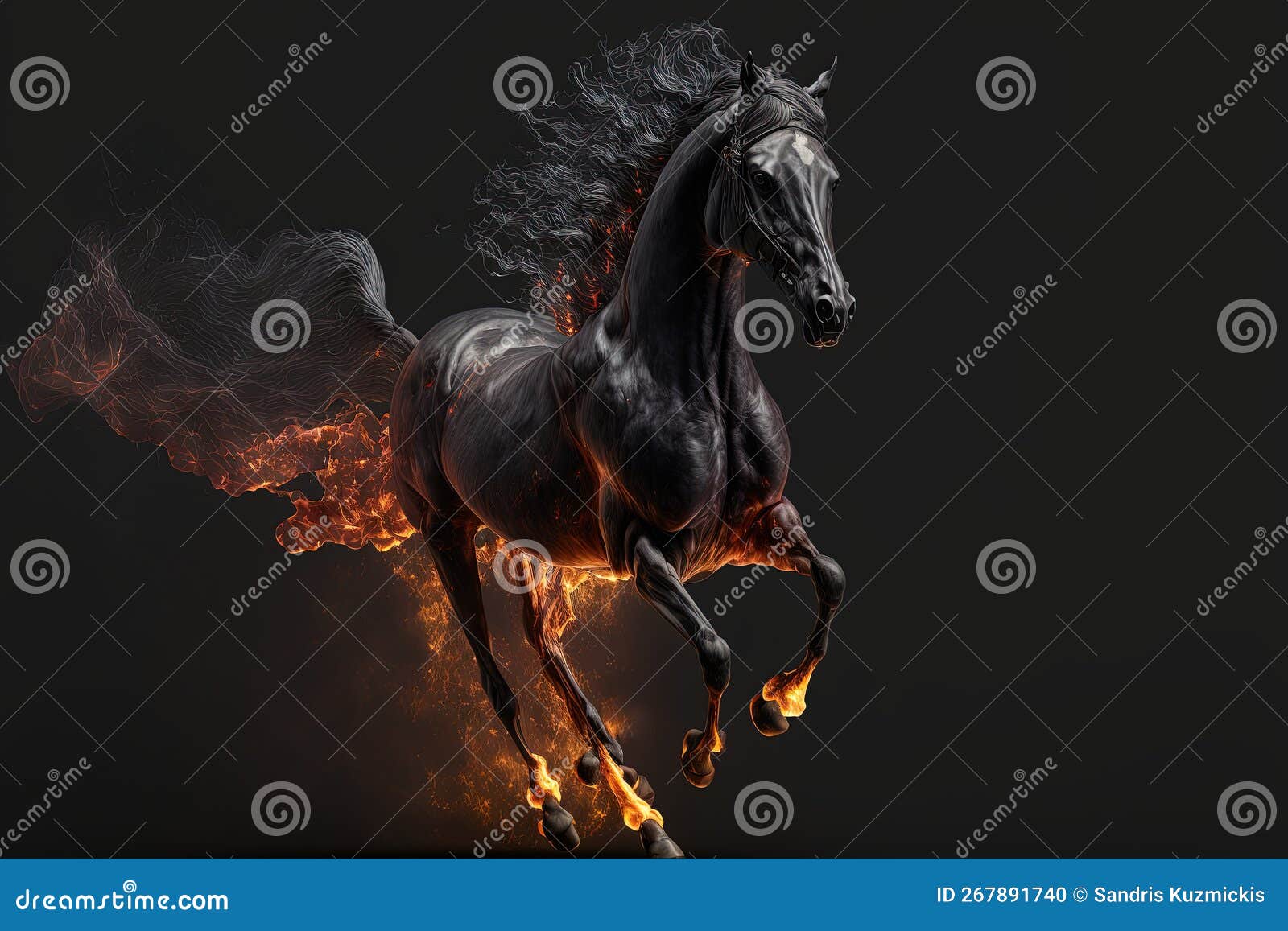 Black Horse Running between Fire Flame. Generative AI Stock ...