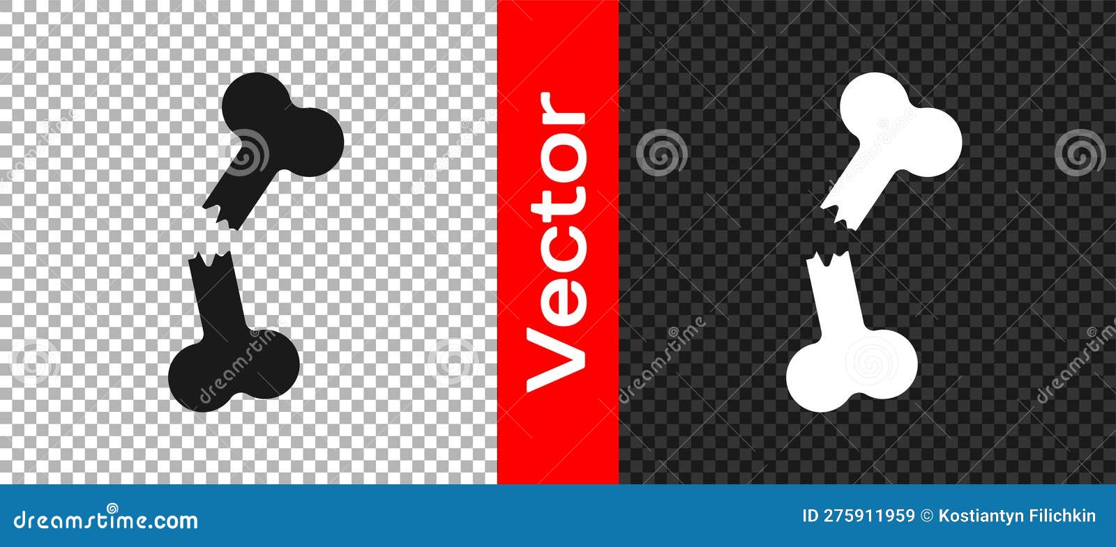 Black Human Broken Bone Icon Isolated on Transparent Background. Vector ...