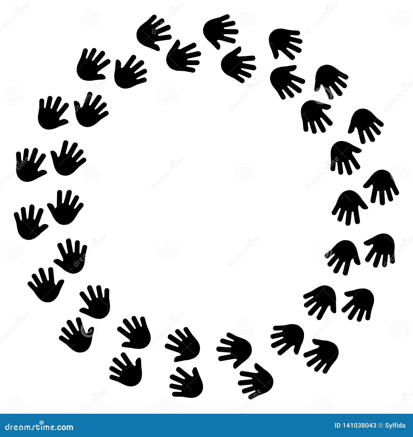 Black Human Handprint, Round Frame. Vector Illustration Stock ...