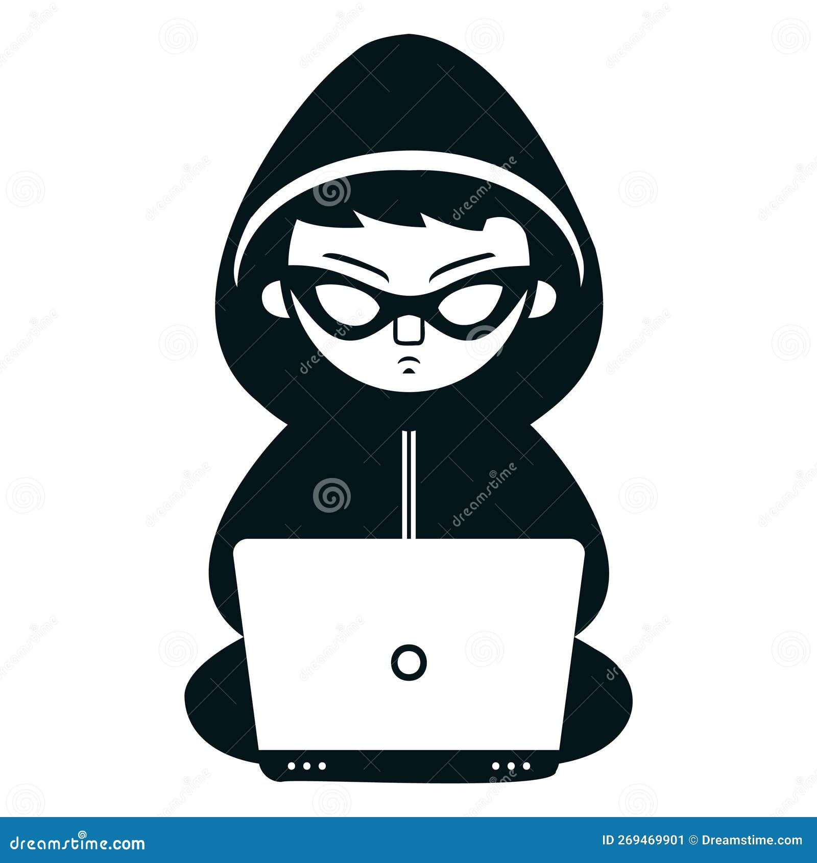 Black Icon of a Hacker in a Mask with a Laptop. Stock Illustration ...