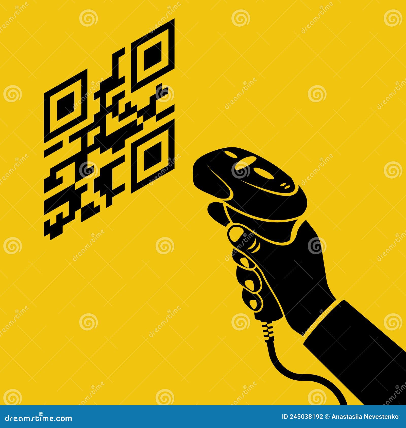 Black Icon Operator Holds a Qr-code Scanner Hand. Stock Vector ...