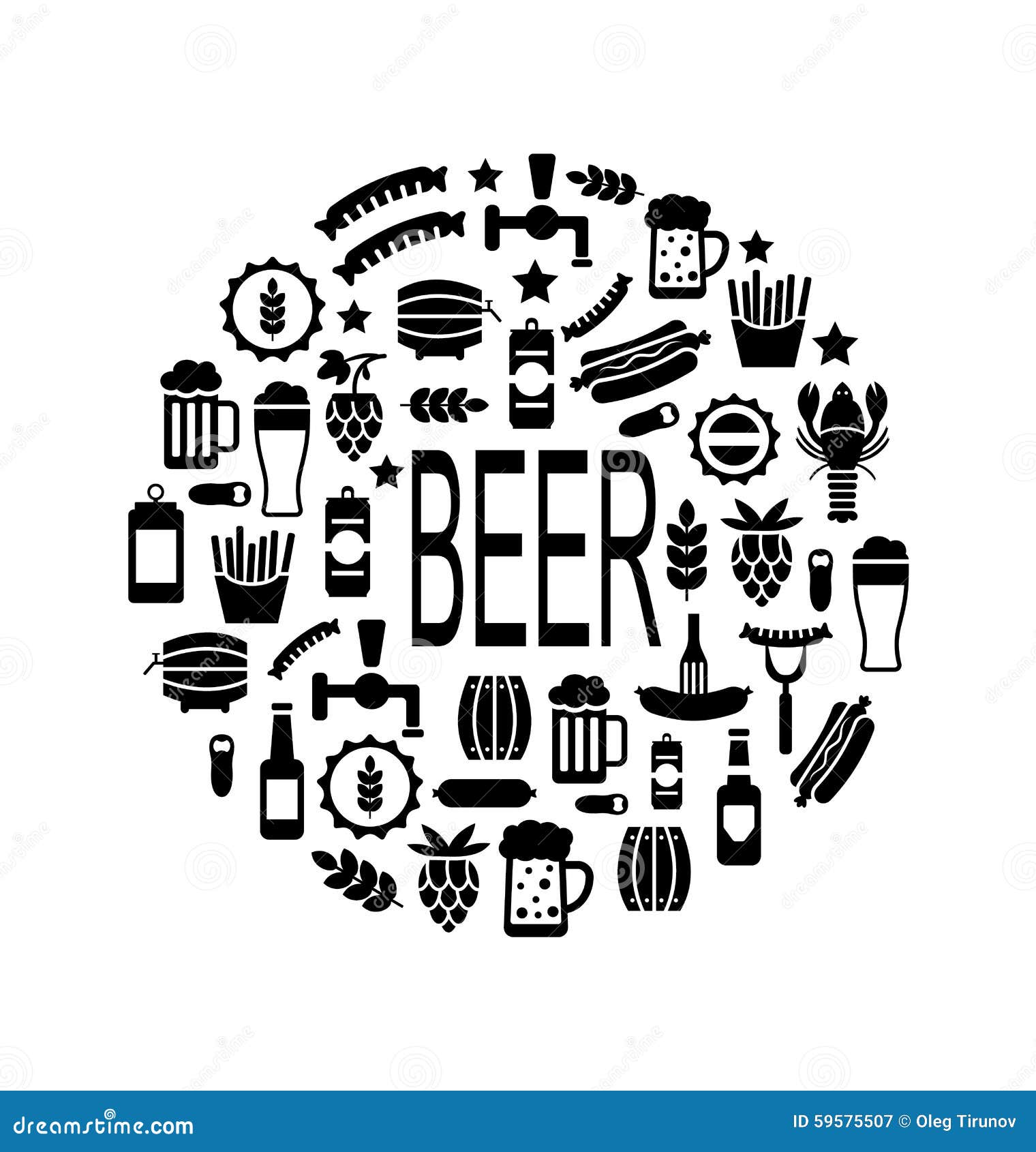Black Icons of Beer and Snacks Stock Vector - Illustration of black ...