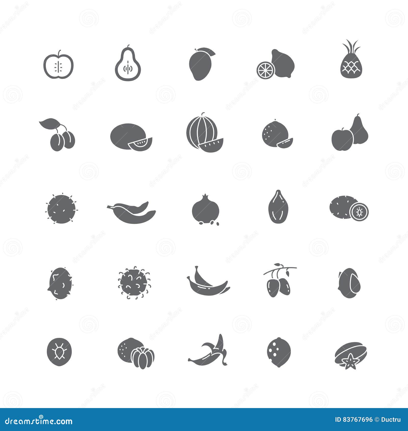 Black Icons with Different Fruits. Stock Vector - Illustration of ...