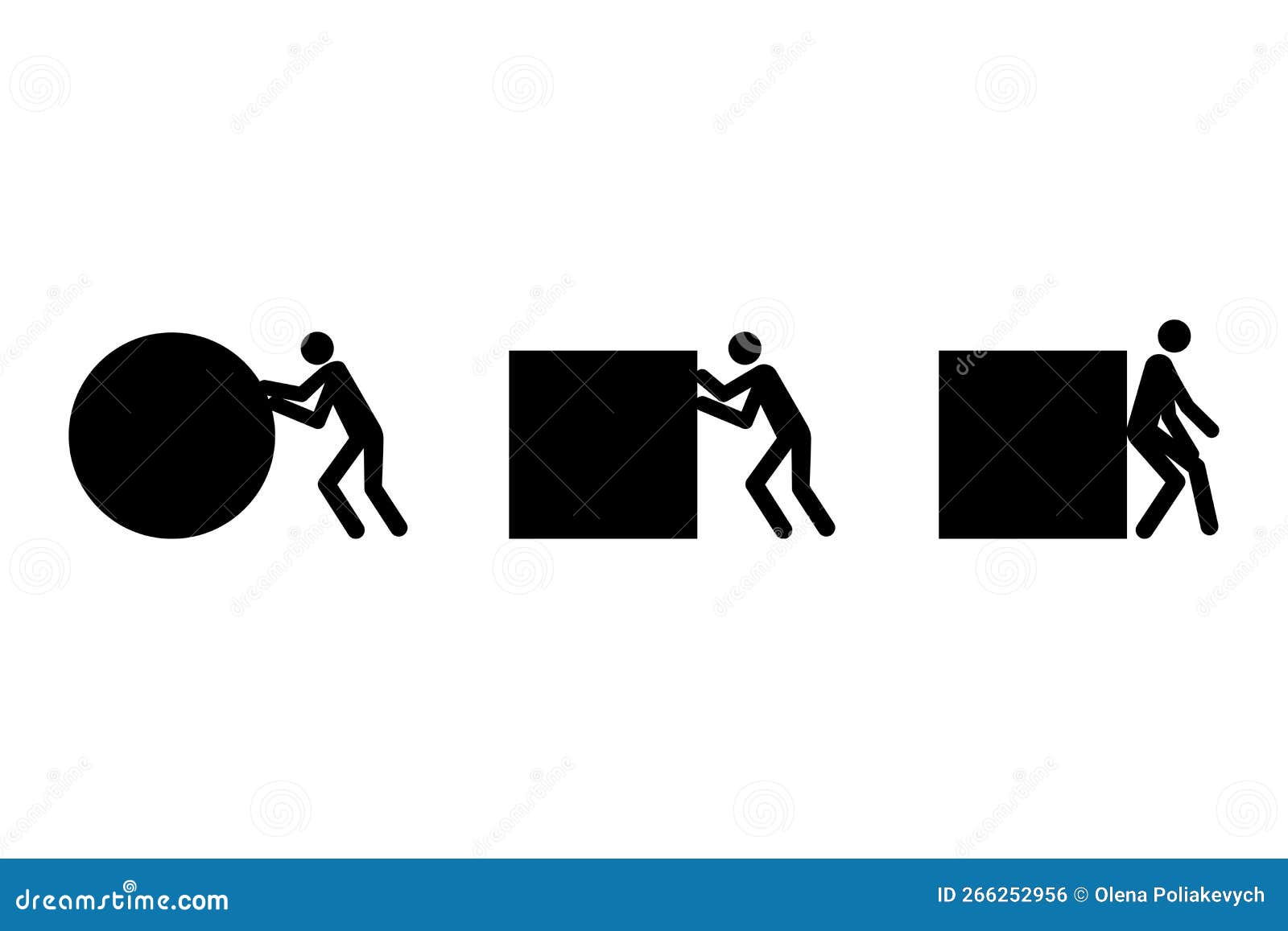Black Icons Men Pulling Pushing. Black Character. Vector Illustration ...