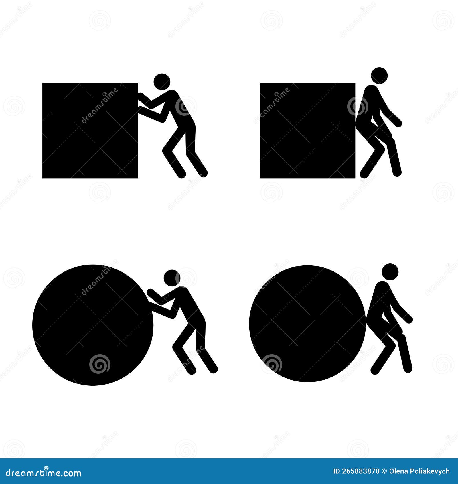 Black Icons Men Pulling Pushing. Black Character. Vector Illustration ...
