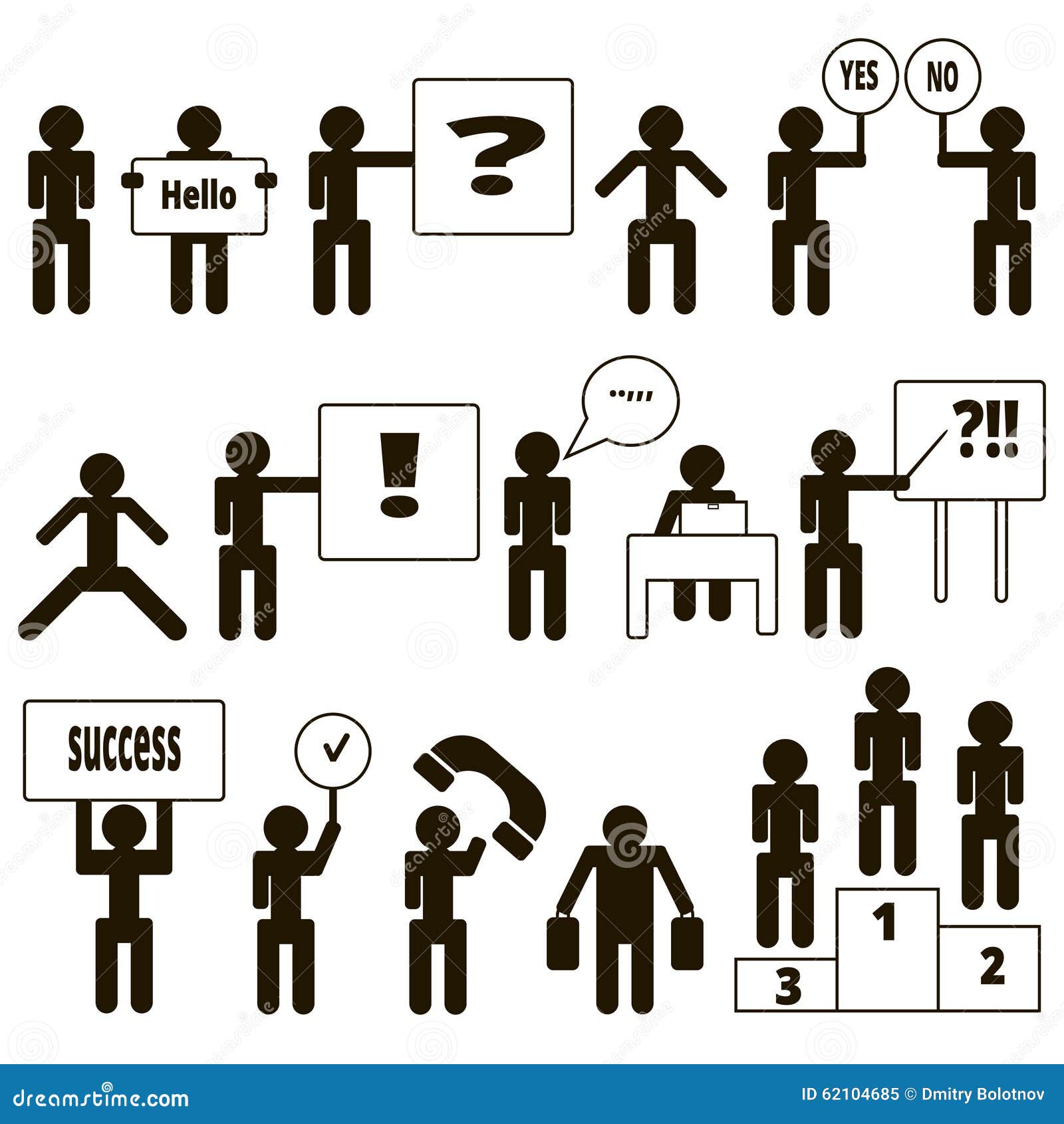 Black Icons of People Performing Different Actions Stock Vector ...