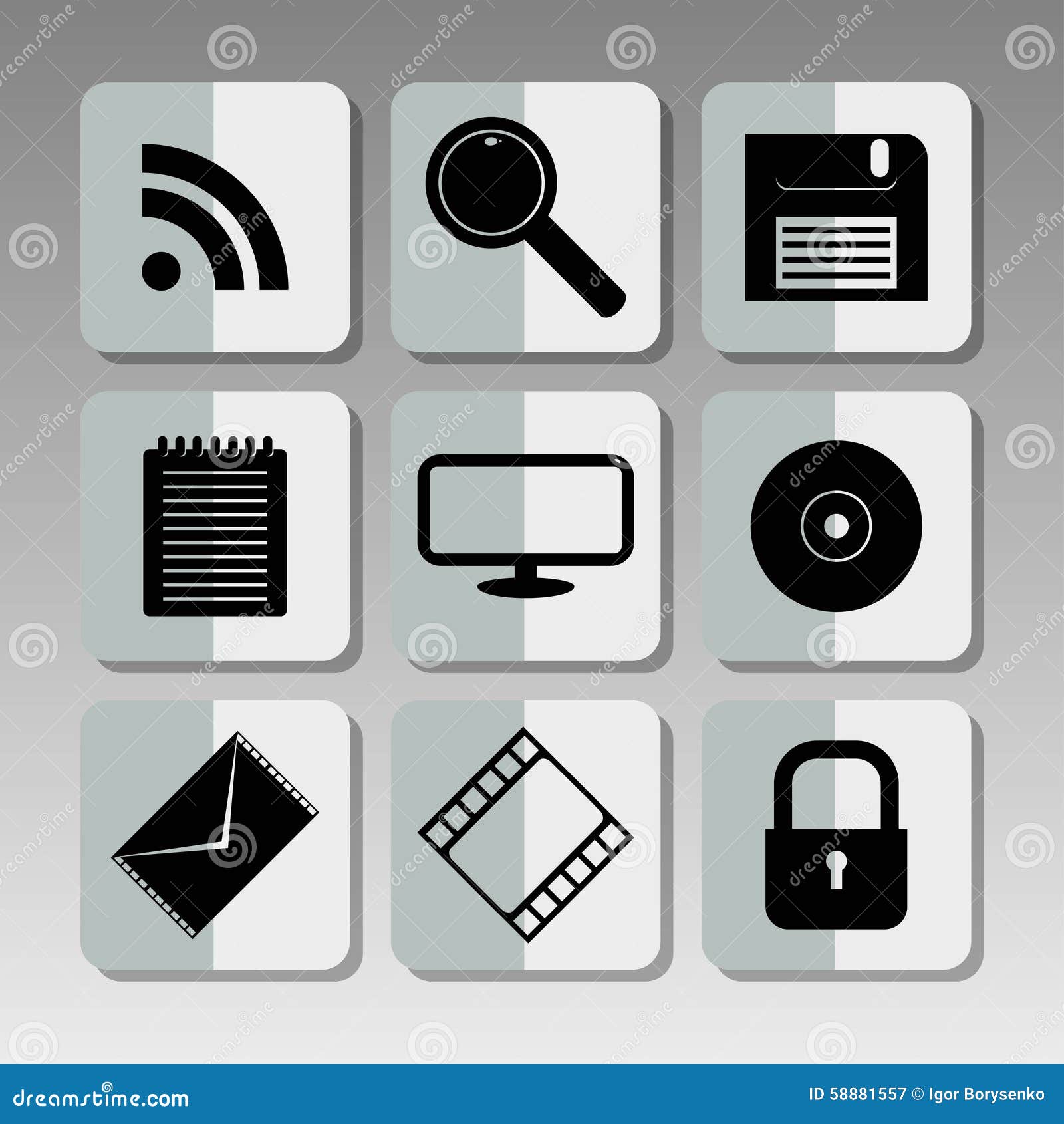 Black icons set 2 stock vector. Illustration of document - 58881557