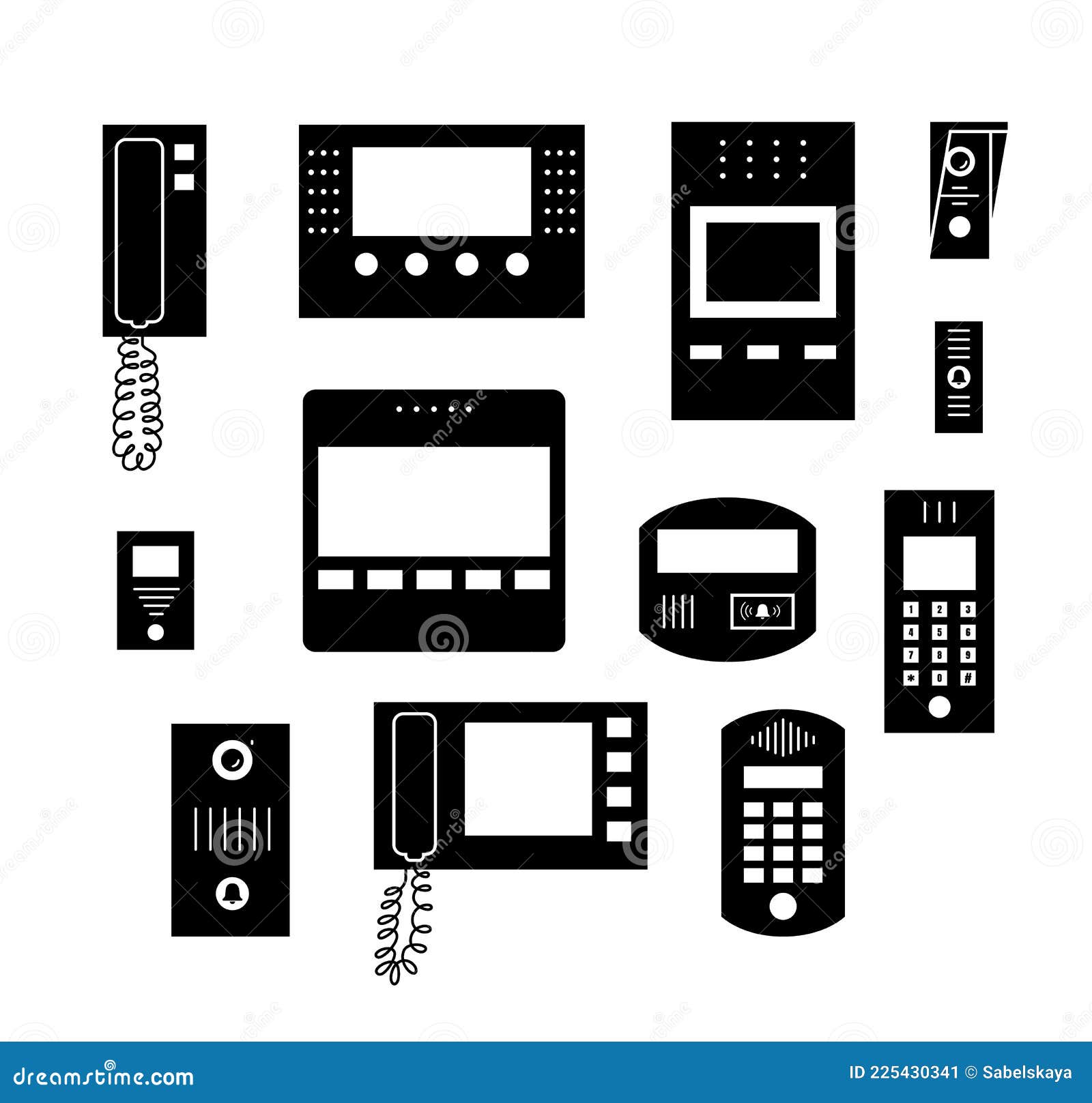 Black Icons or Symbols Set of Intercom Devices, Vector Illustrations ...