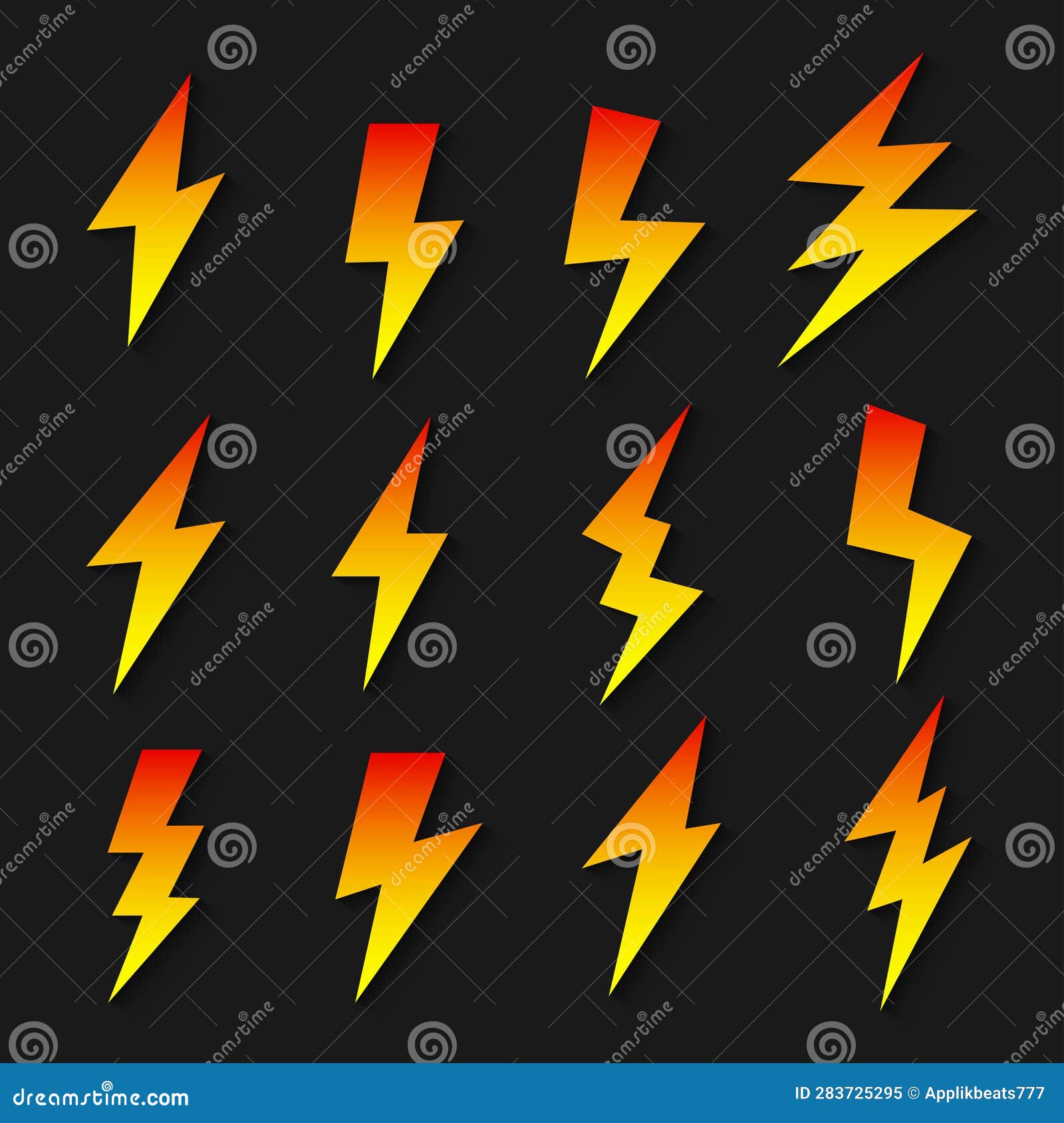 Black Icons of Thunder or Lightning Vector Signs. Thunder Strike Logo ...