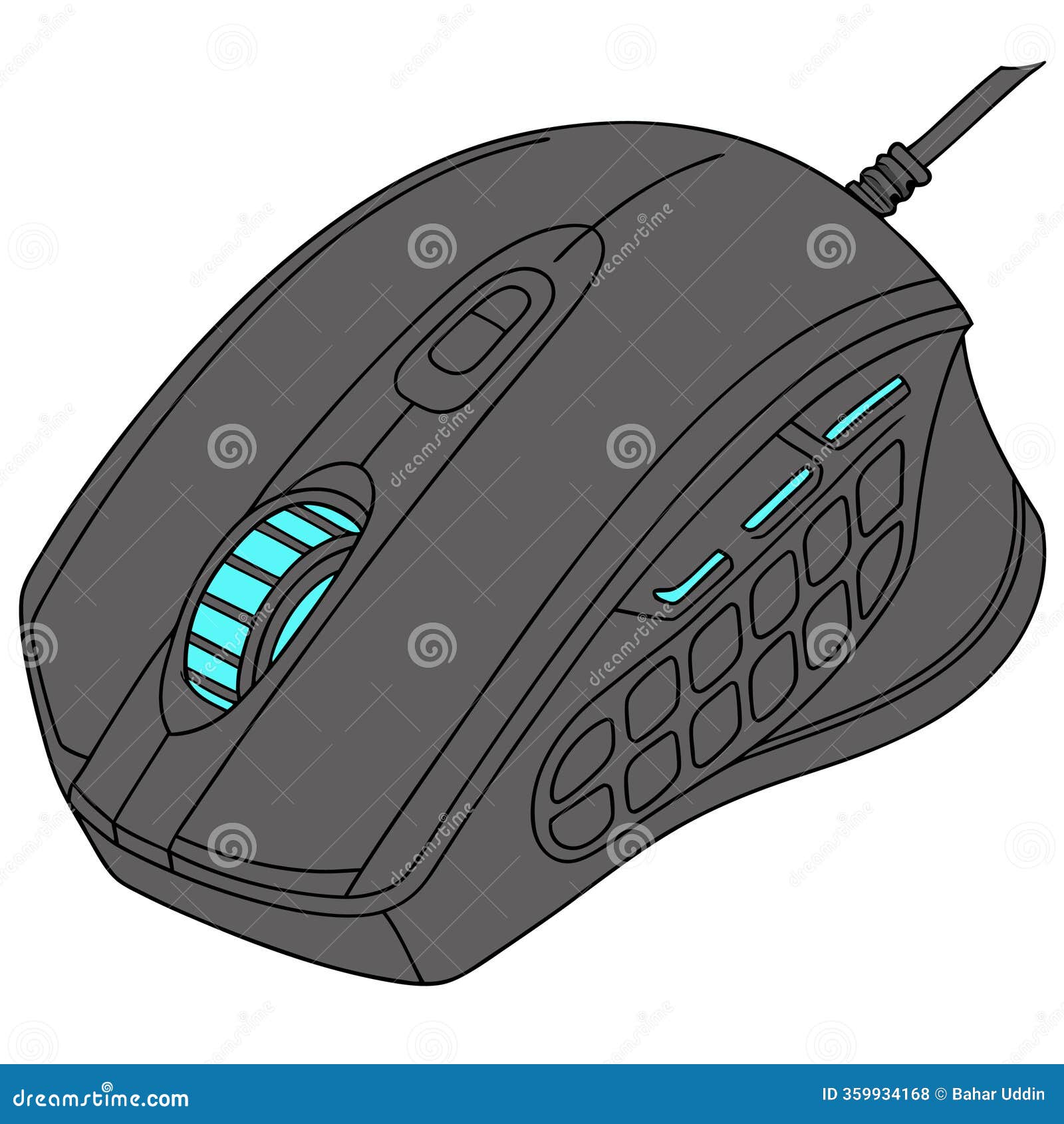 Black Illuminated Gaming Computer Mouse. Front View, 45 Degree Angle ...