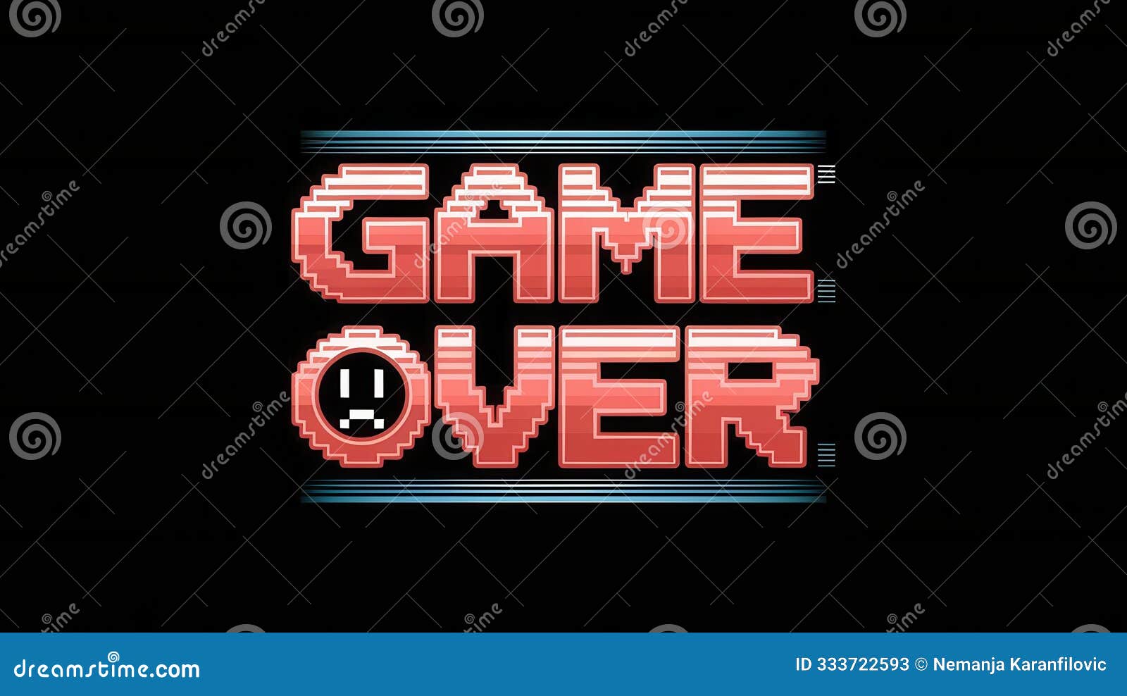 A Black Image of a Red Game Over Sign Wit a Sad Emoji Stock ...