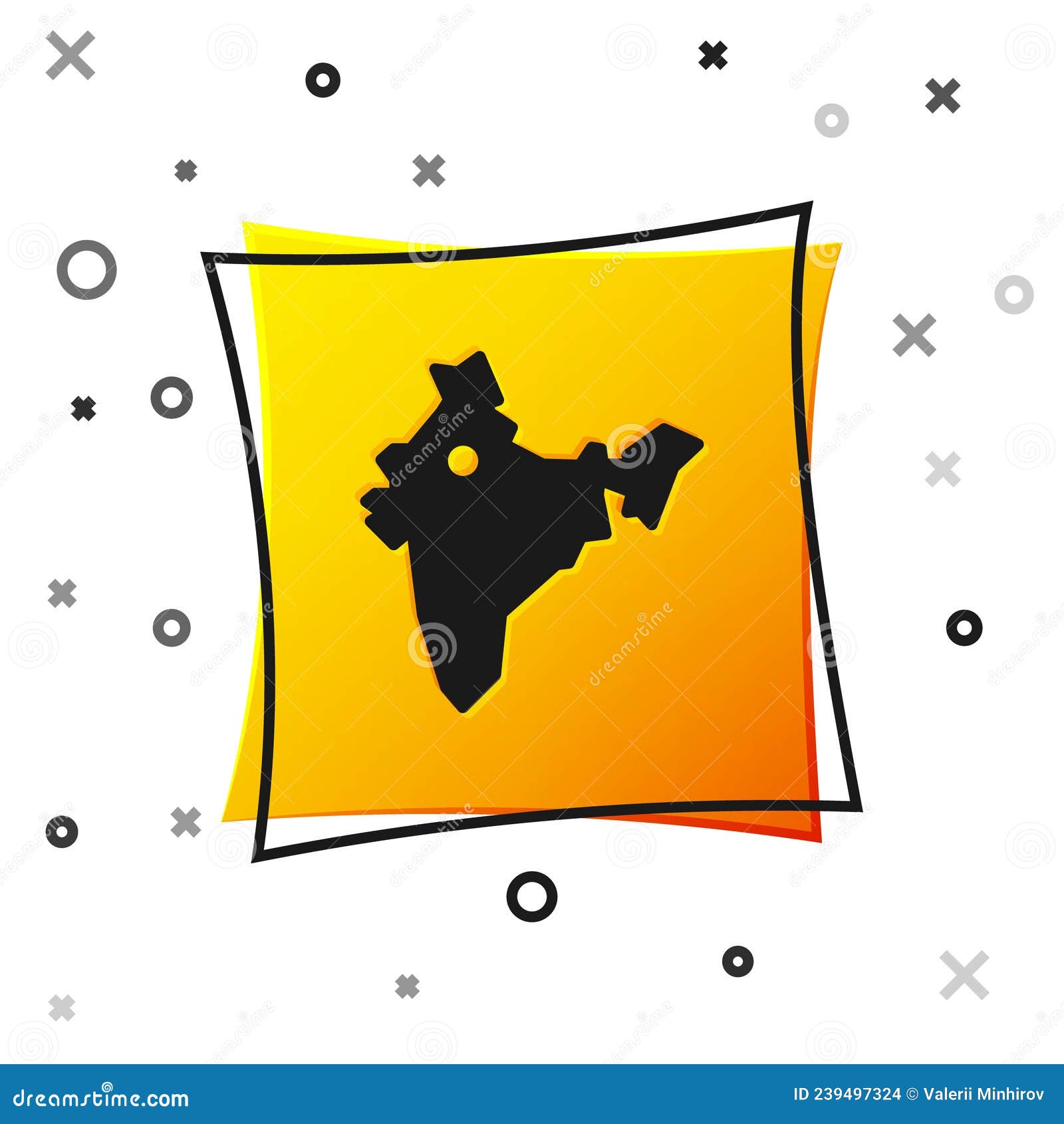 Black India Map Icon Isolated on White Background. Yellow Square Button ...