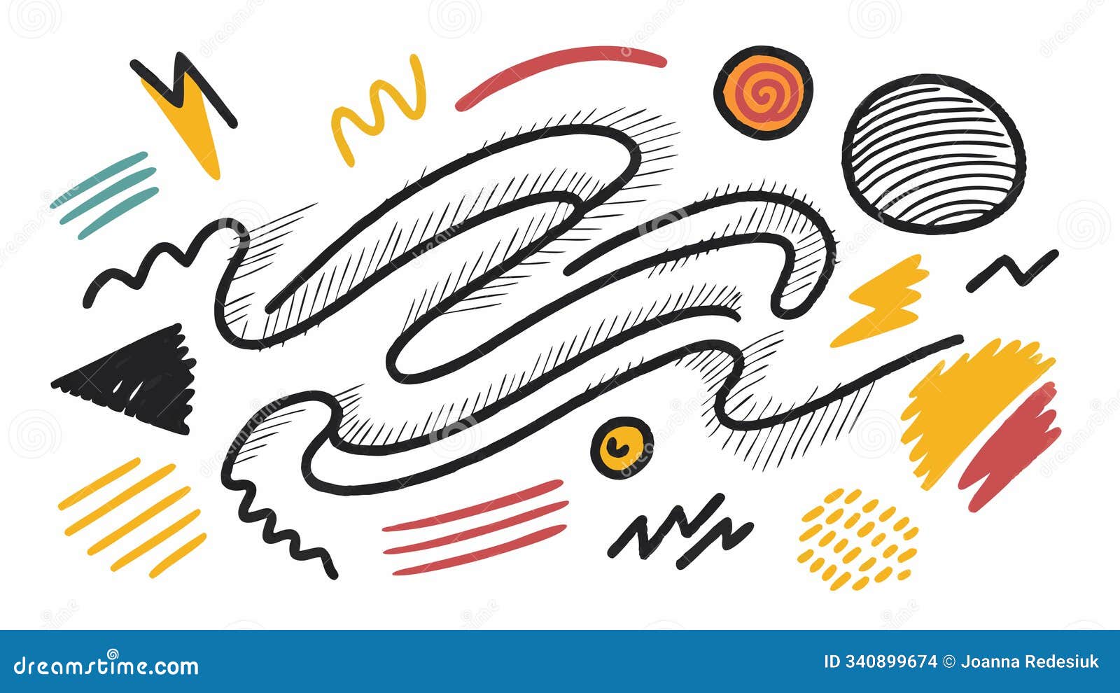 Black Ines and Vibrant Dynamic Color Doodles Stock Illustration ...