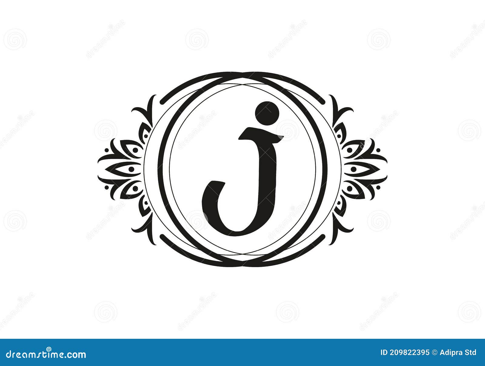 Black Initial J Letter in Vintage Frame Stock Vector - Illustration of ...