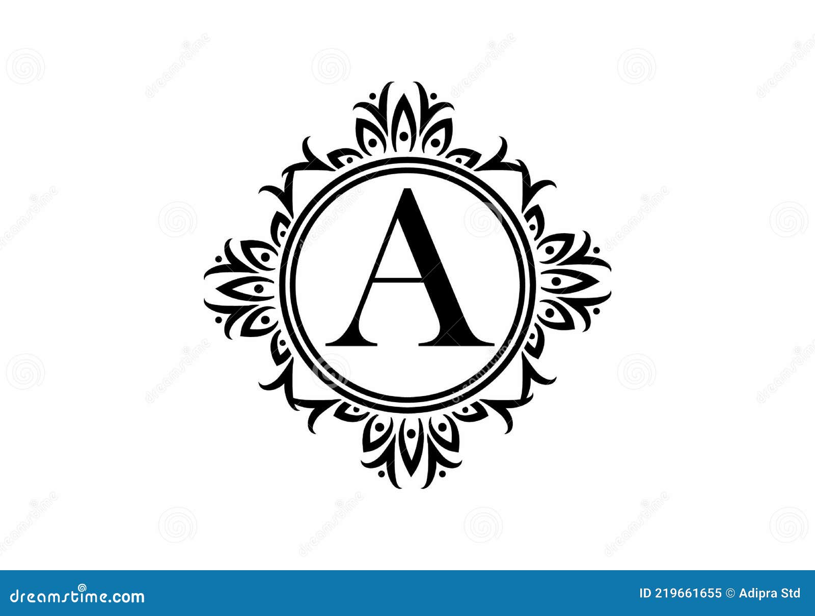 Black Initial a Letter in Classic Frame Stock Vector - Illustration of ...