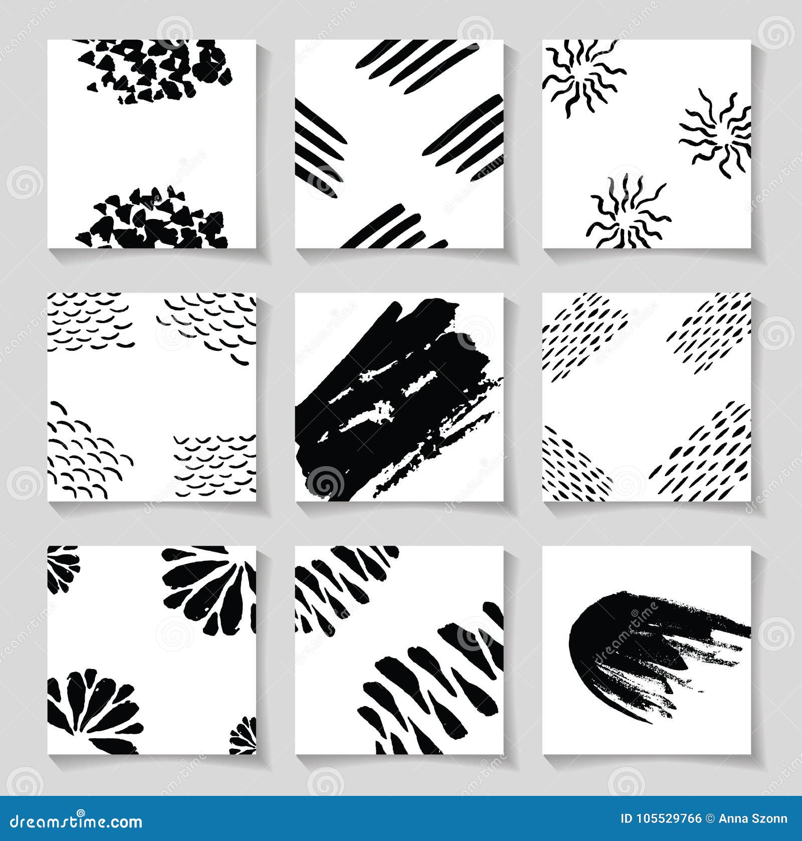 Black Ink Brushes Grunge Square Patterns, Hand Drawing Backgrounds ...