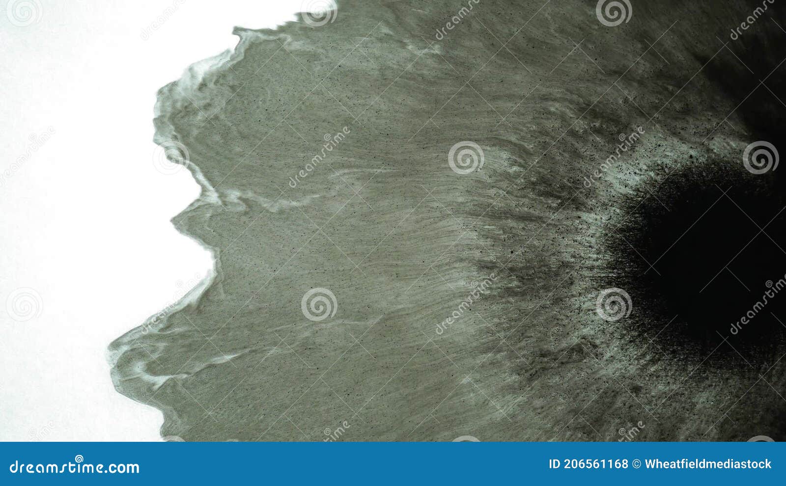 Black Ink Dripping on Right Side of White Background, Diffusion Across ...