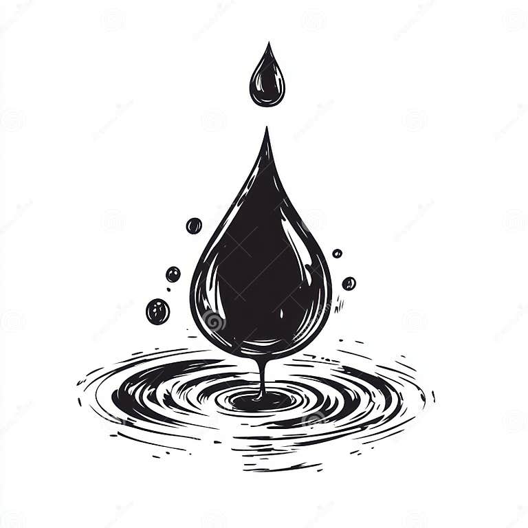 Black Ink Drop Creating Ripples on White Background Stock Illustration ...