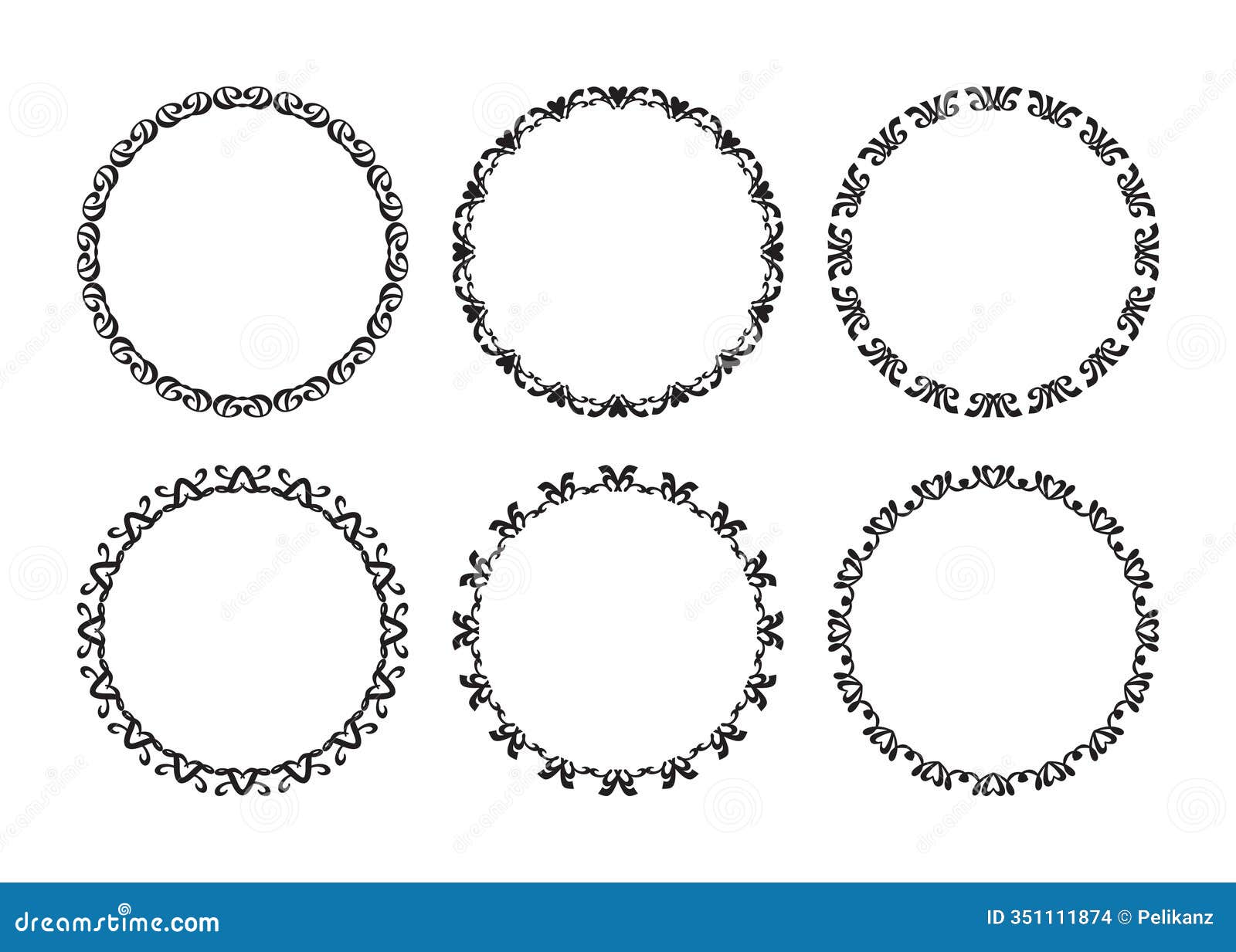 Black Ink Empty Isolated Round Borders Motif Emblems Set Design ...