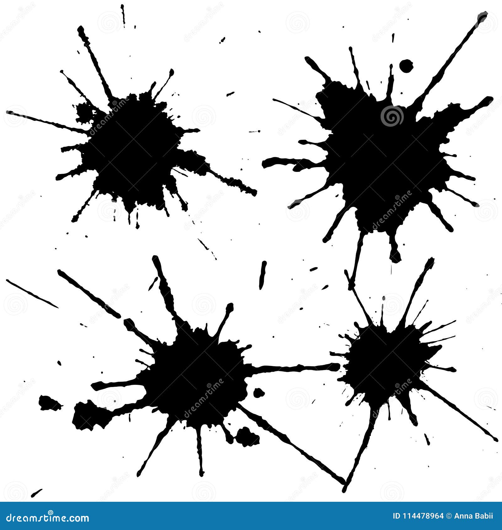 Black Ink Paint Spots. Drops Texture Isolated on White Background. Set ...