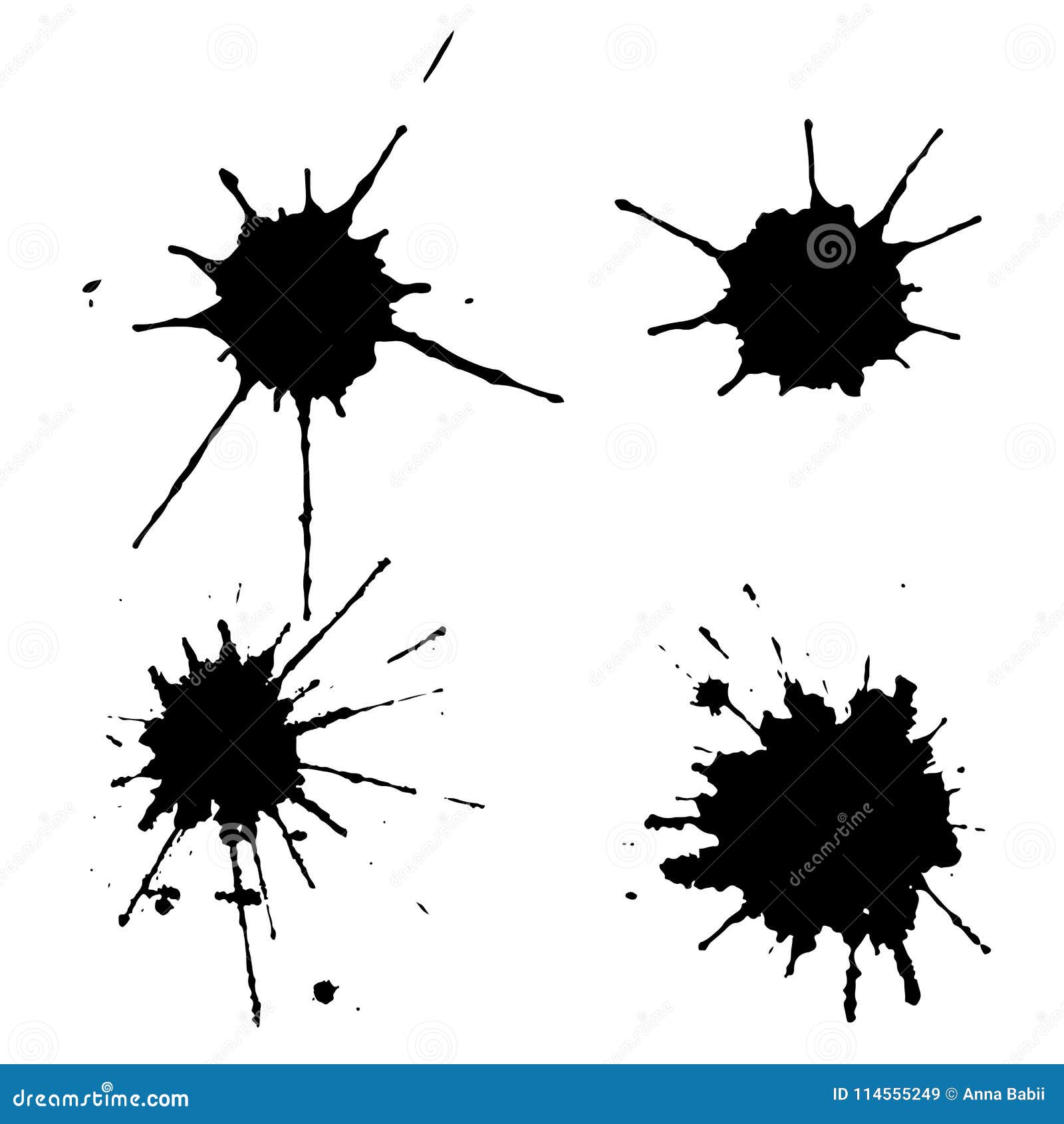 Black Ink Paint Spots. Drops Texture Isolated on White Background. Set ...