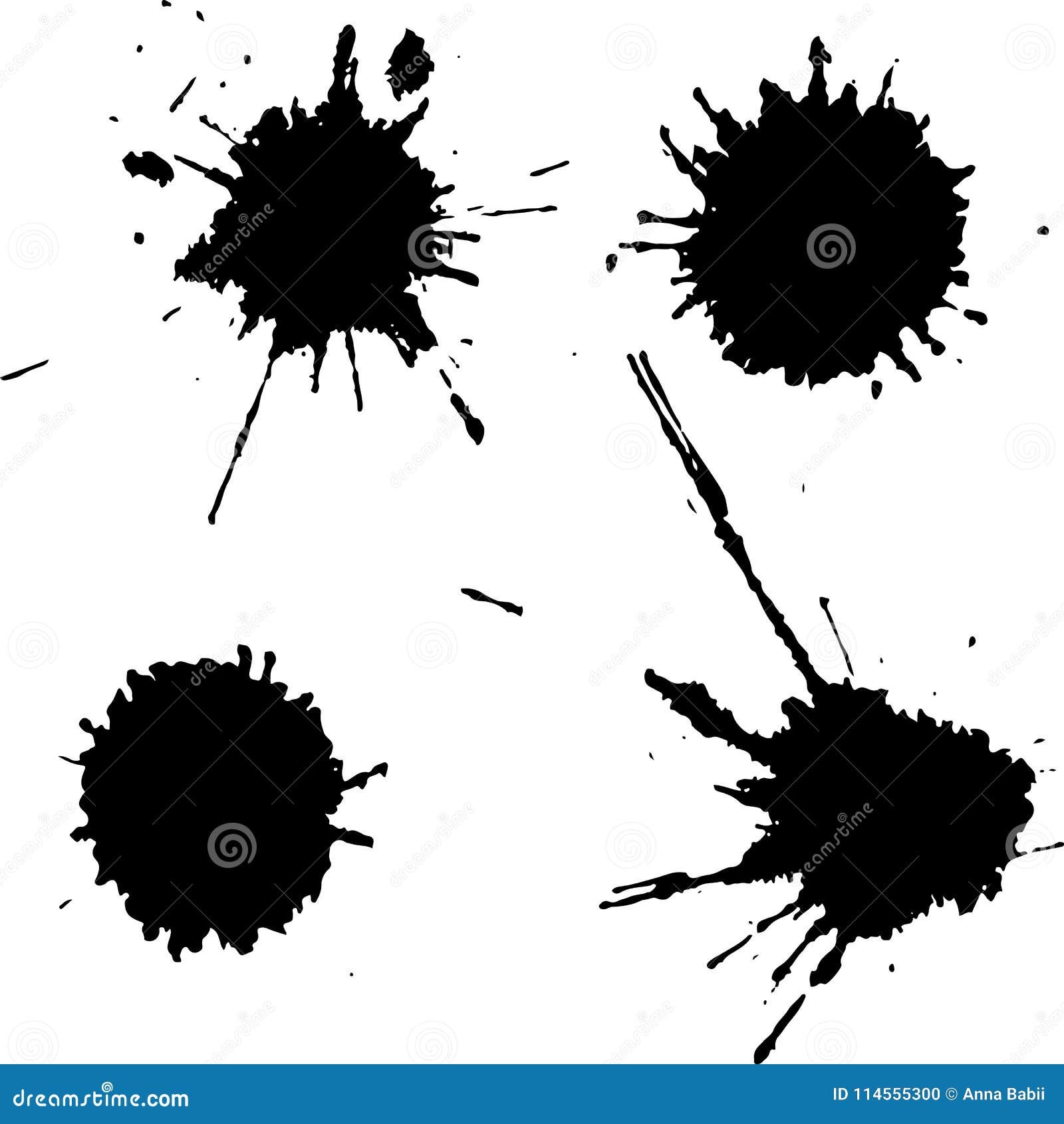 Black Ink Paint Spots. Drops Texture Isolated on White Background. Set ...