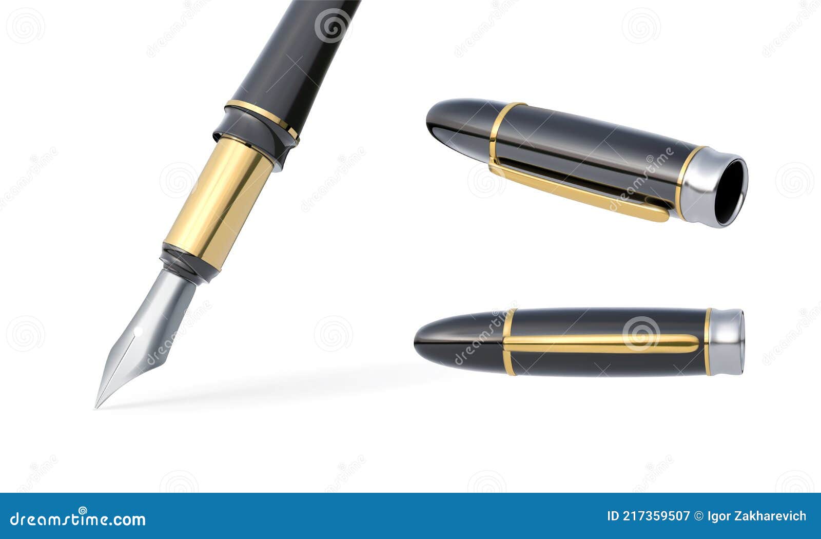 Black Ink Pen and Two Caps. Stock Vector - Illustration of bright, caps ...
