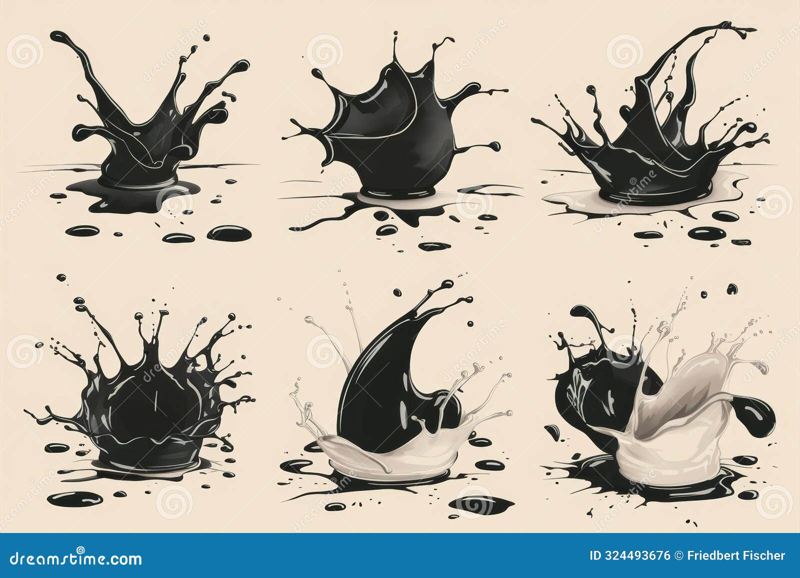 Black Ink Splatter in Diverse Watercolor Shapes on Light Background ...