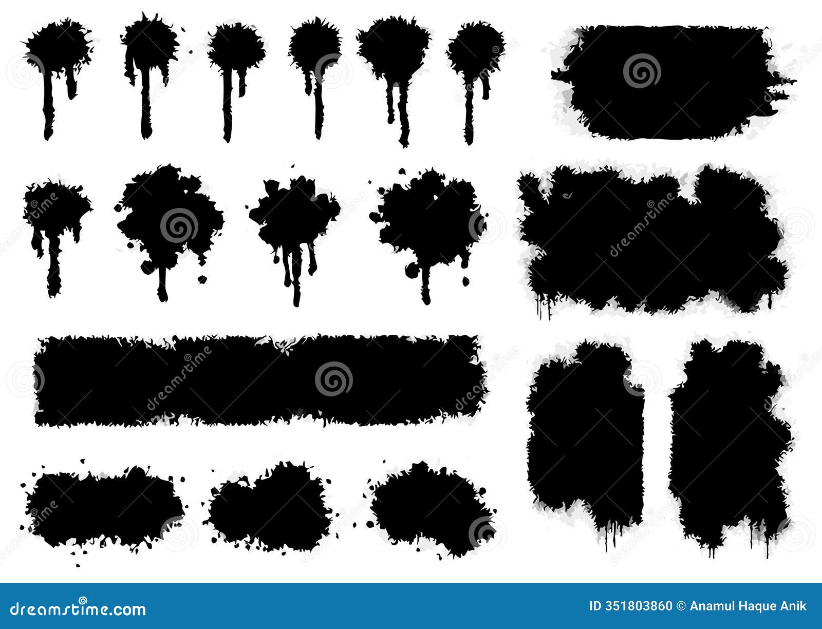 Black Ink Splatter Drip Set Design Elements Backgrounds Textures Stock ...