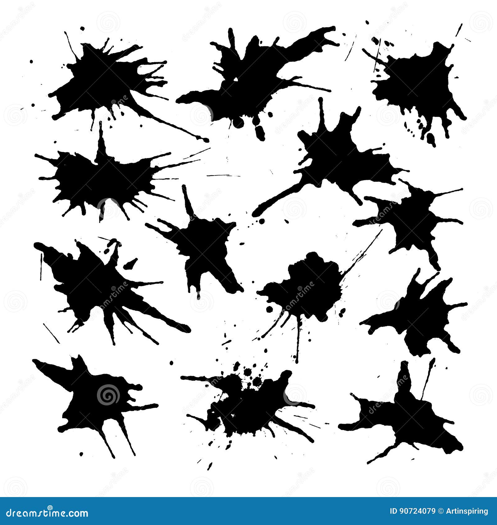 Black ink spots set. stock vector. Illustration of hand - 90724079