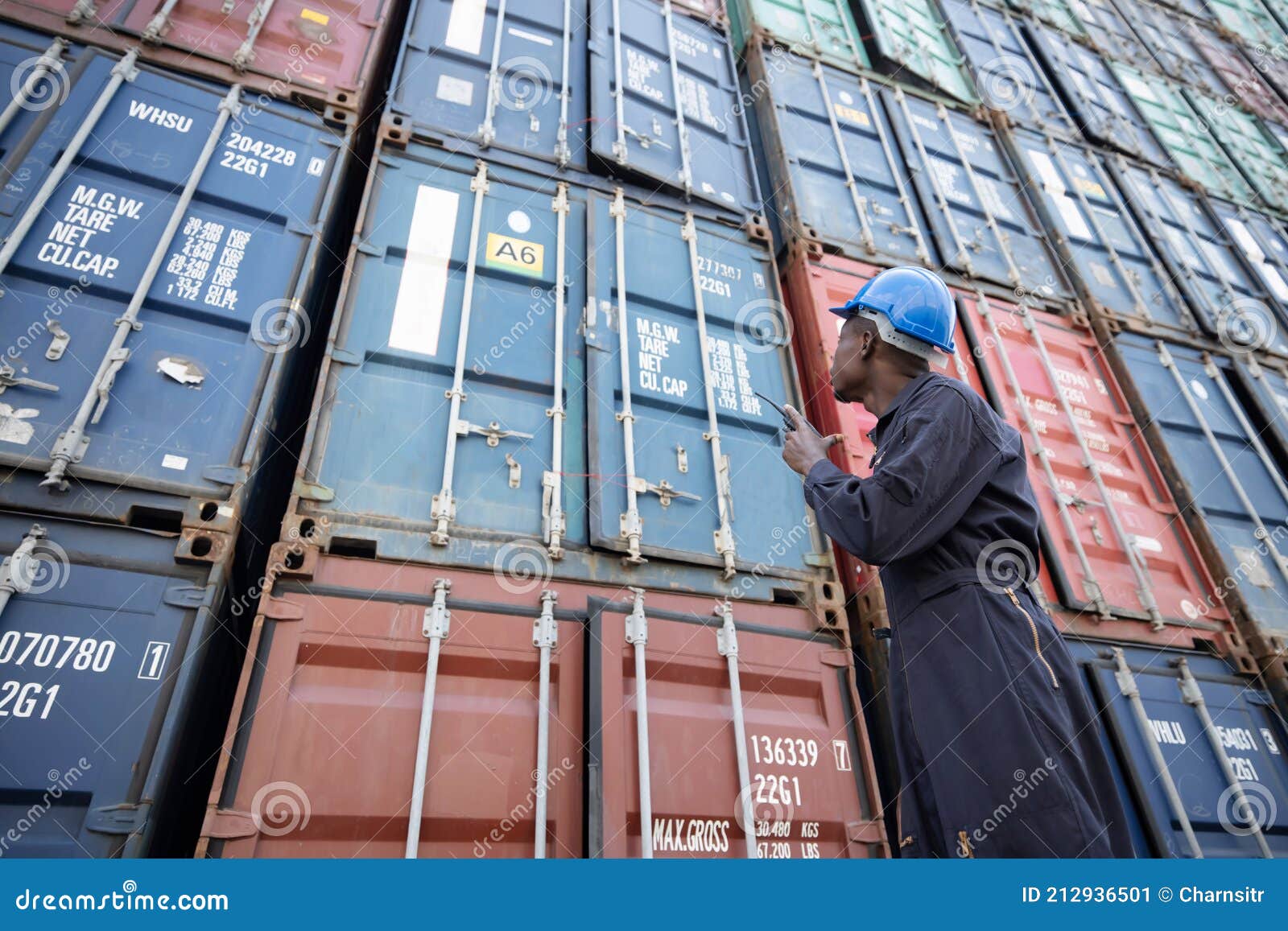 Black Inspector Inspecting the Containers at the Port Stock Image ...