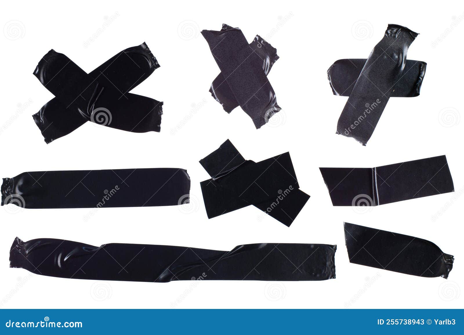 Black Insulating Tape on White Isolated, Different Shapes of Pieces of ...