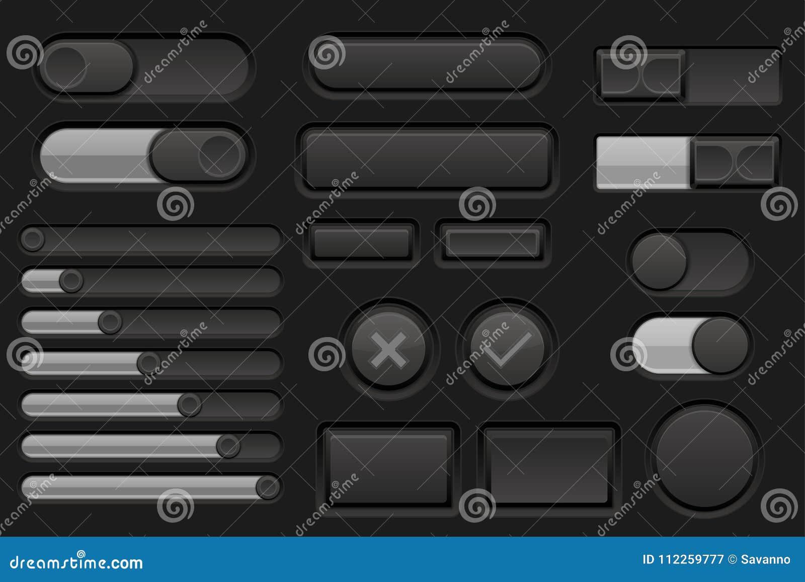 Black Interface Buttons Set Stock Vector - Illustration of sign, icon ...