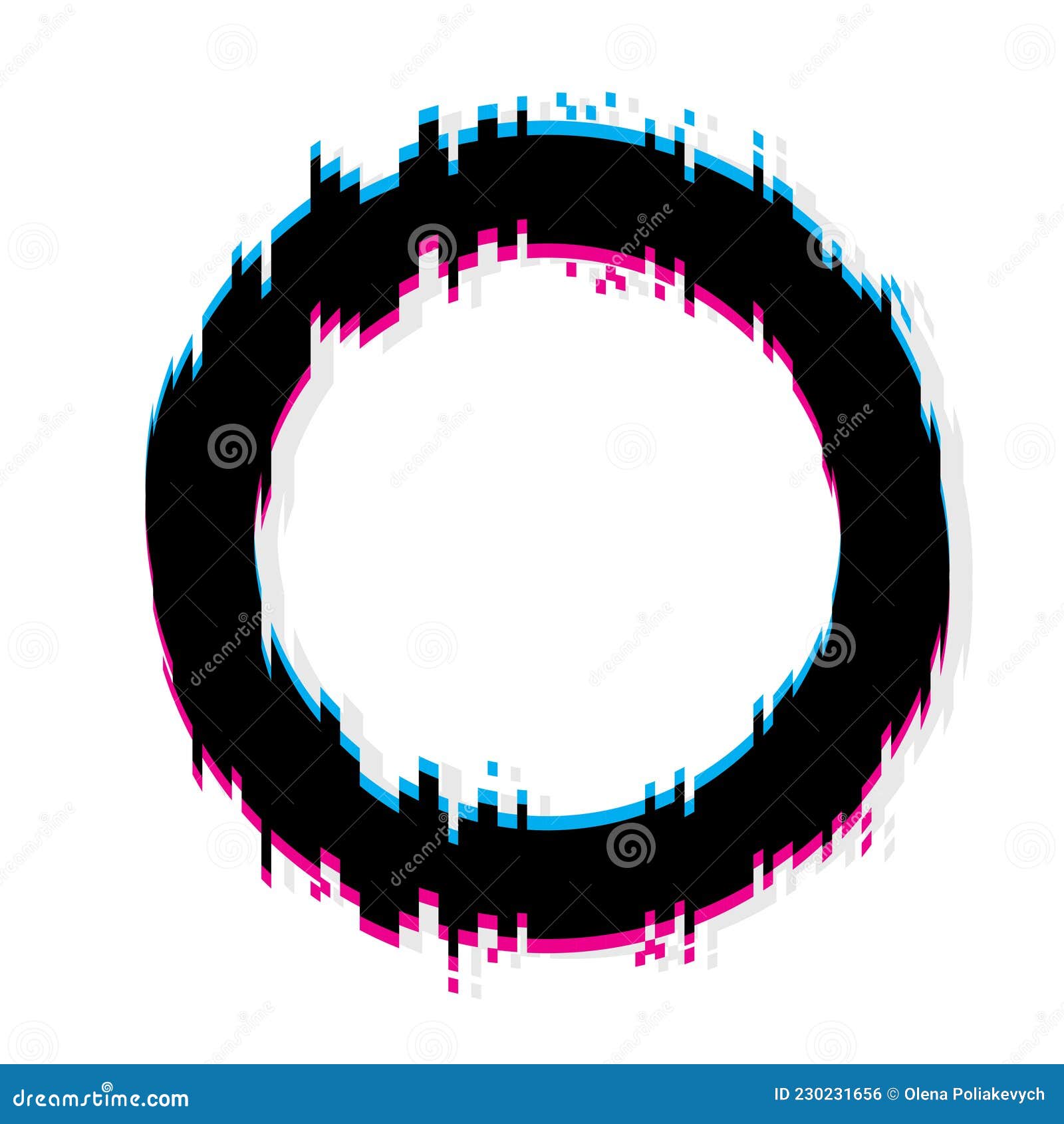 Glitch Round Frames. Circle Distortion Noise Defect Elements, Pixel ...