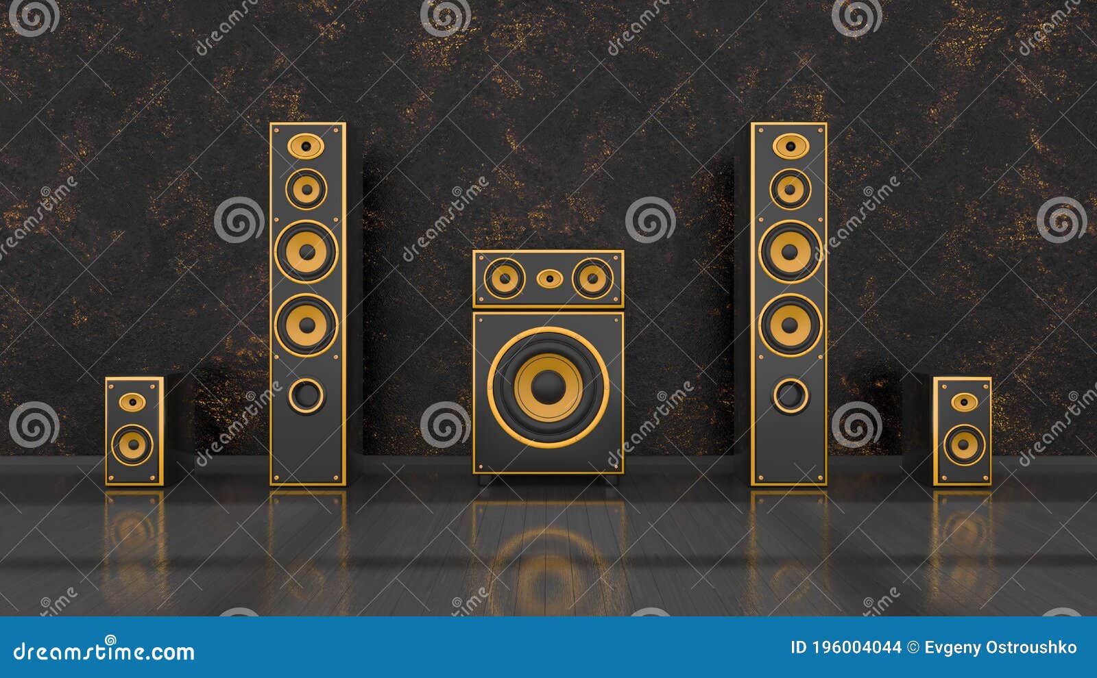 Black Interior with Modern Design Black and Yellow Speaker System Stock ...