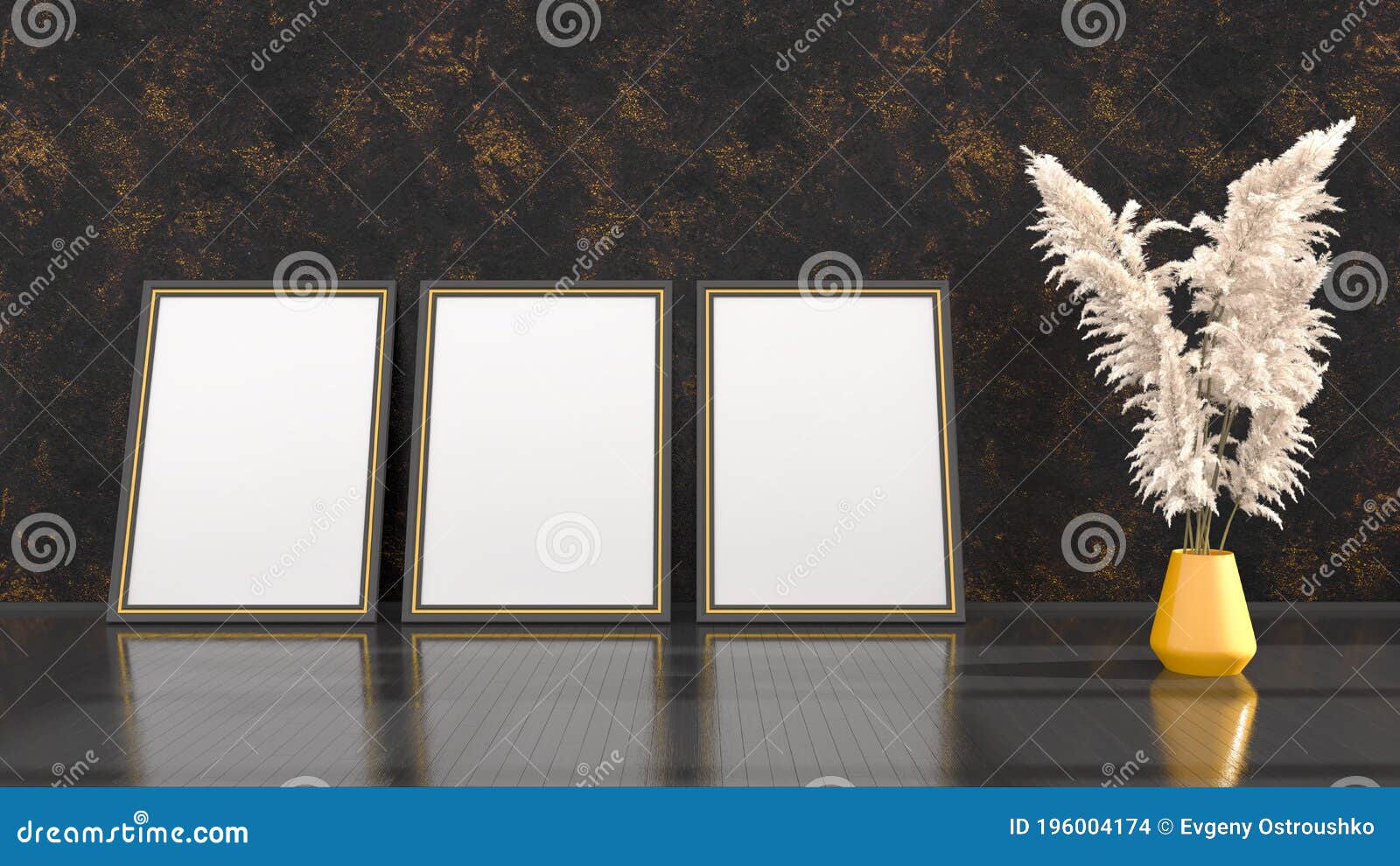 Black Interior with Black and Yellow Frames for Mockup Stock ...