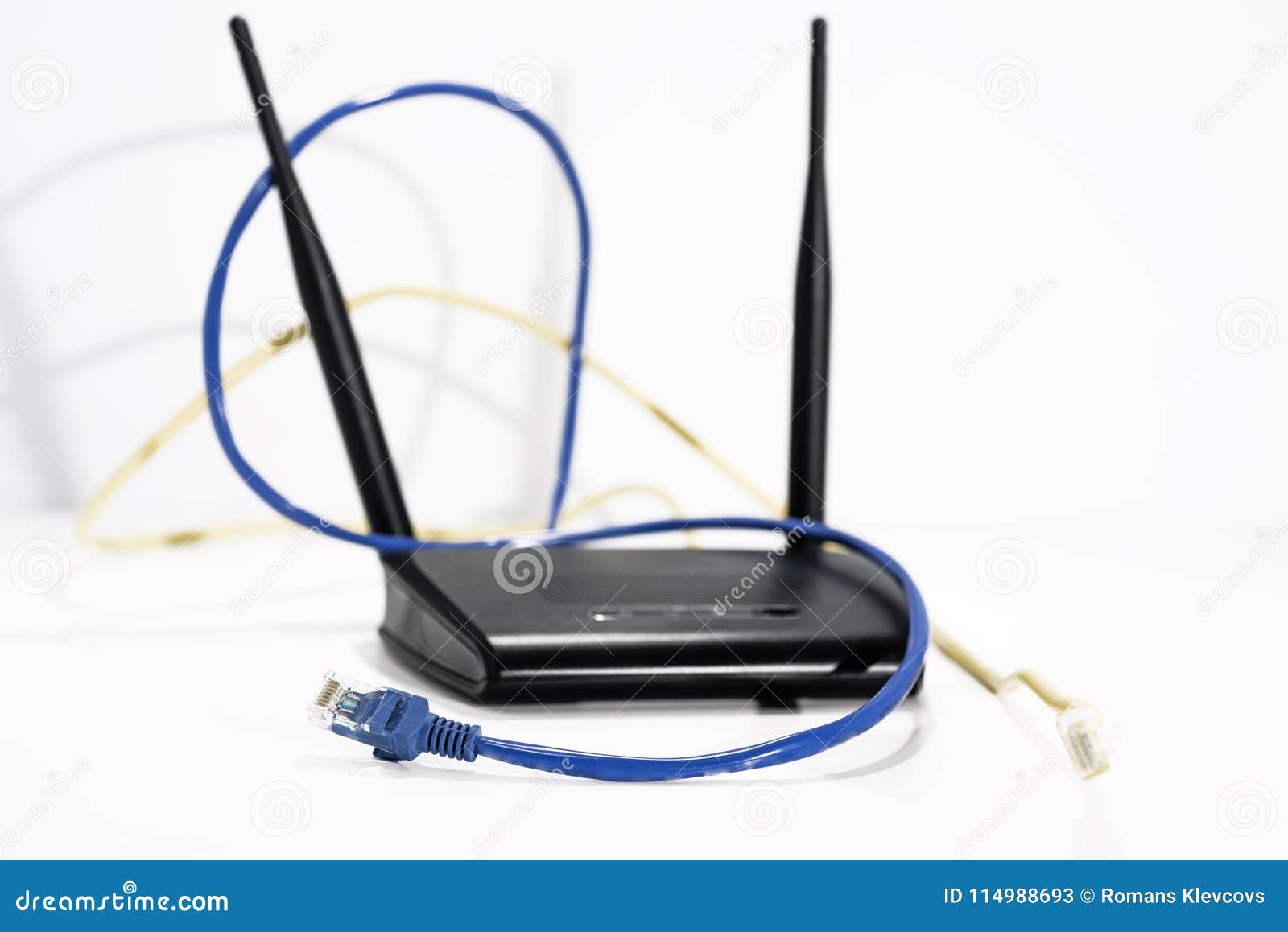 Black internet router. stock image. Image of phone, power - 114988693