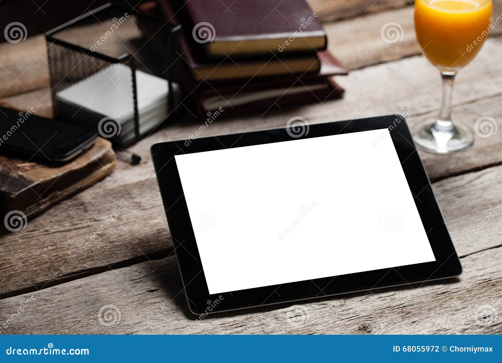Black Ipad on Old Wood Table Stock Photo - Image of technology, showing ...