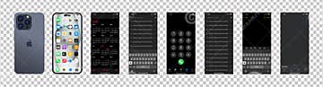 Black Iphone 15 Pro Interfaces. Apple Mockup. Front, Back Side of the ...