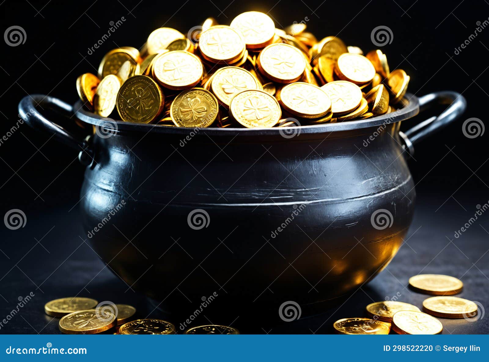 Black Iron Pot Filled with Gold Coins. Generative AI Stock Photo ...