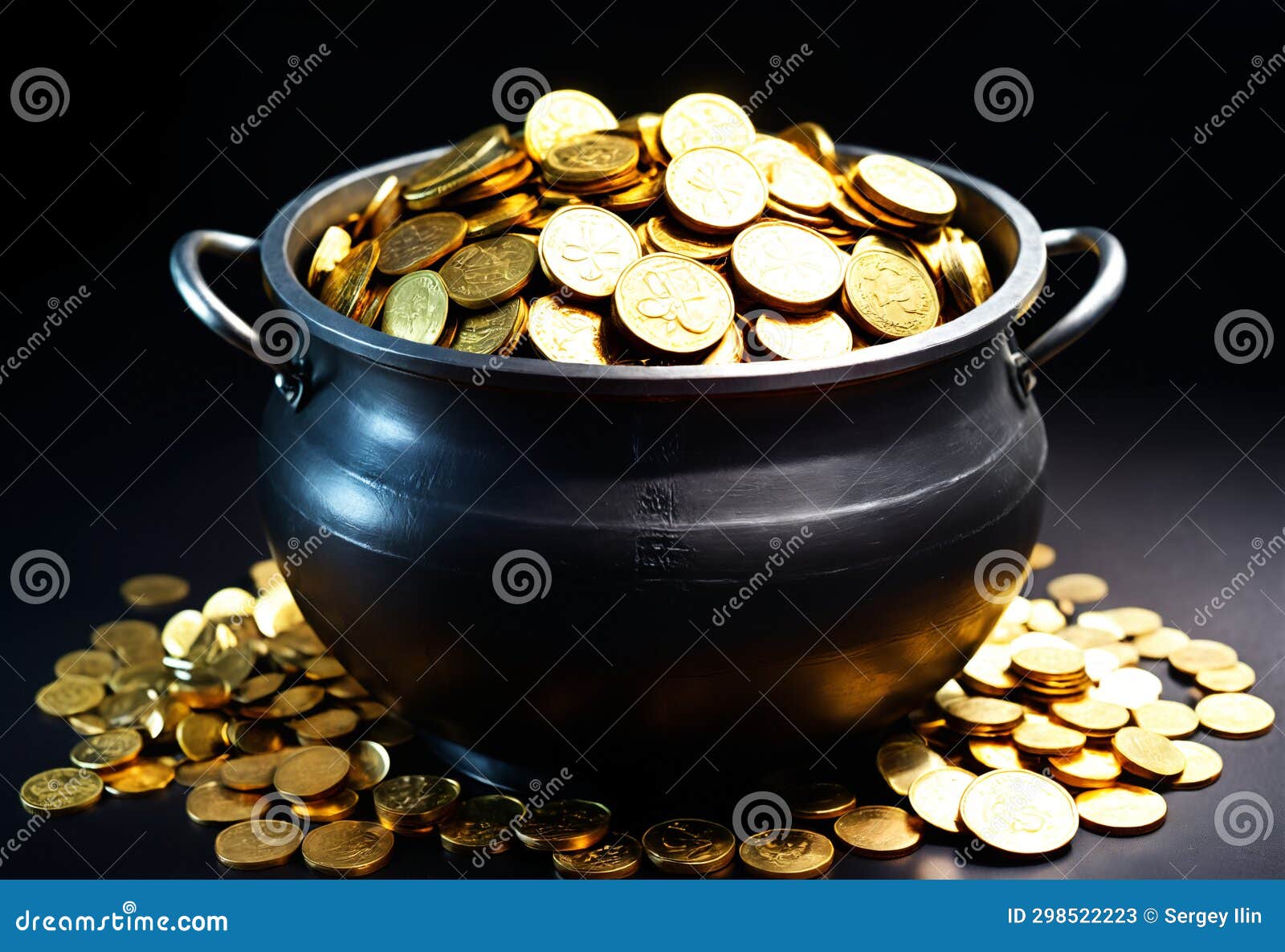 Black Iron Pot Filled with Gold Coins. Generative AI Stock Image ...