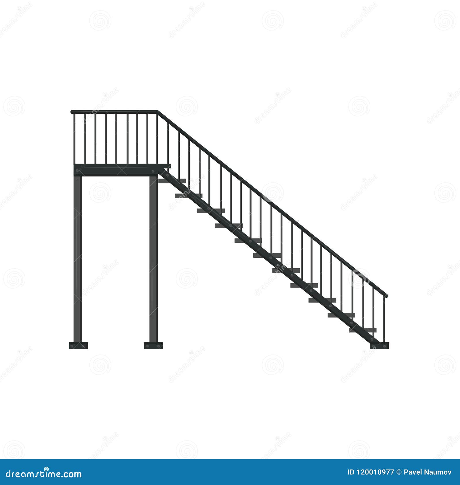 Black Iron Staircase with Railing. Architectural Construction. Flat ...