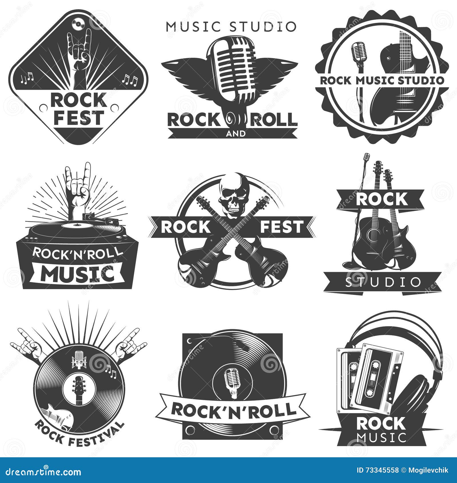 Black Isolated Music Label Set Stock Vector - Illustration of guitar ...