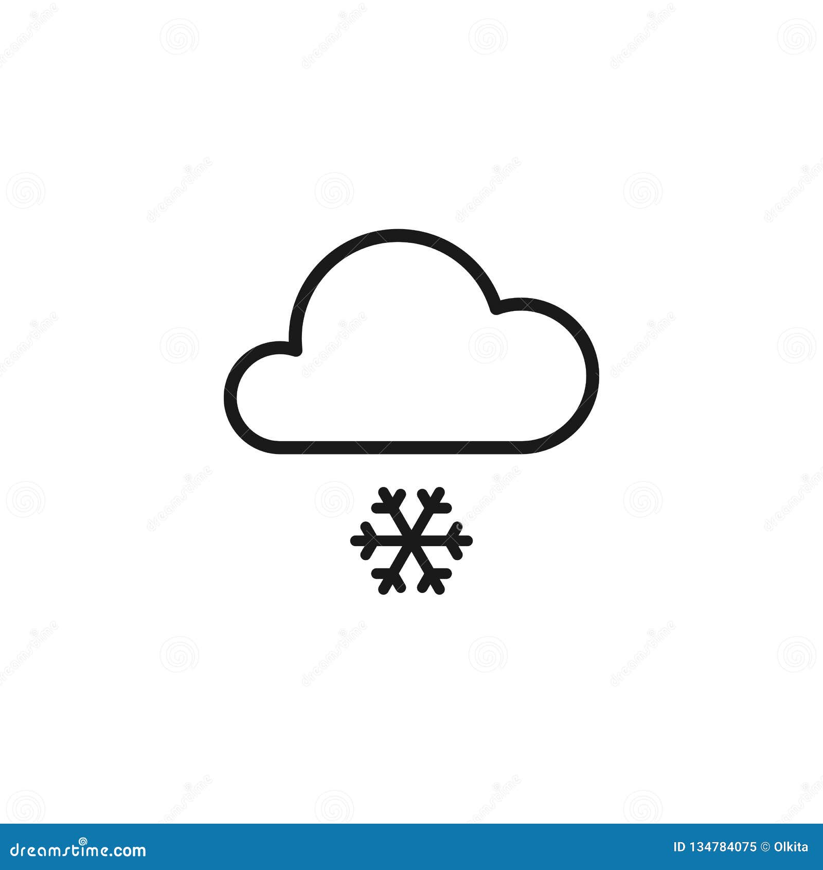 Black Isolated Outline Icon of Cloud with Snow on White Background ...